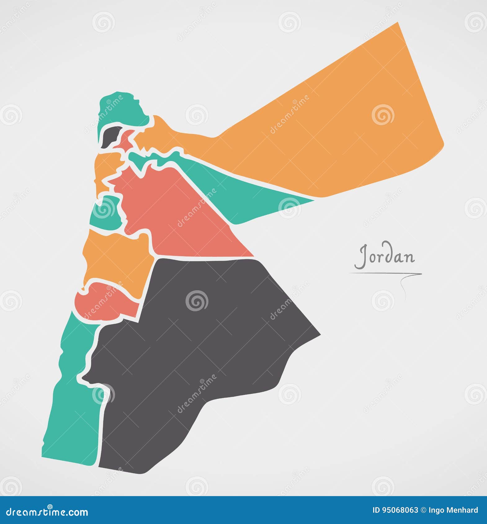 Jordan Map with States and Modern Round Shapes Stock Vector ...