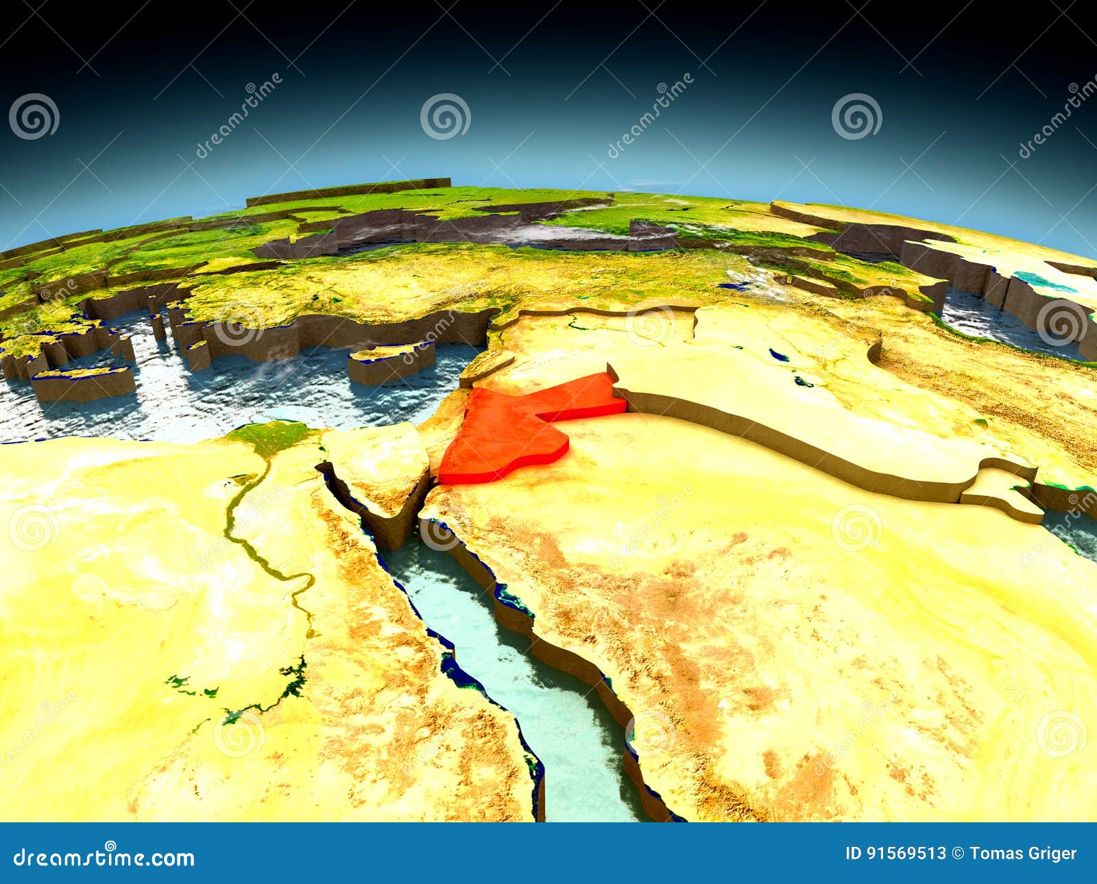 Jordan on model of Earth stock illustration. Illustration of satellite ...