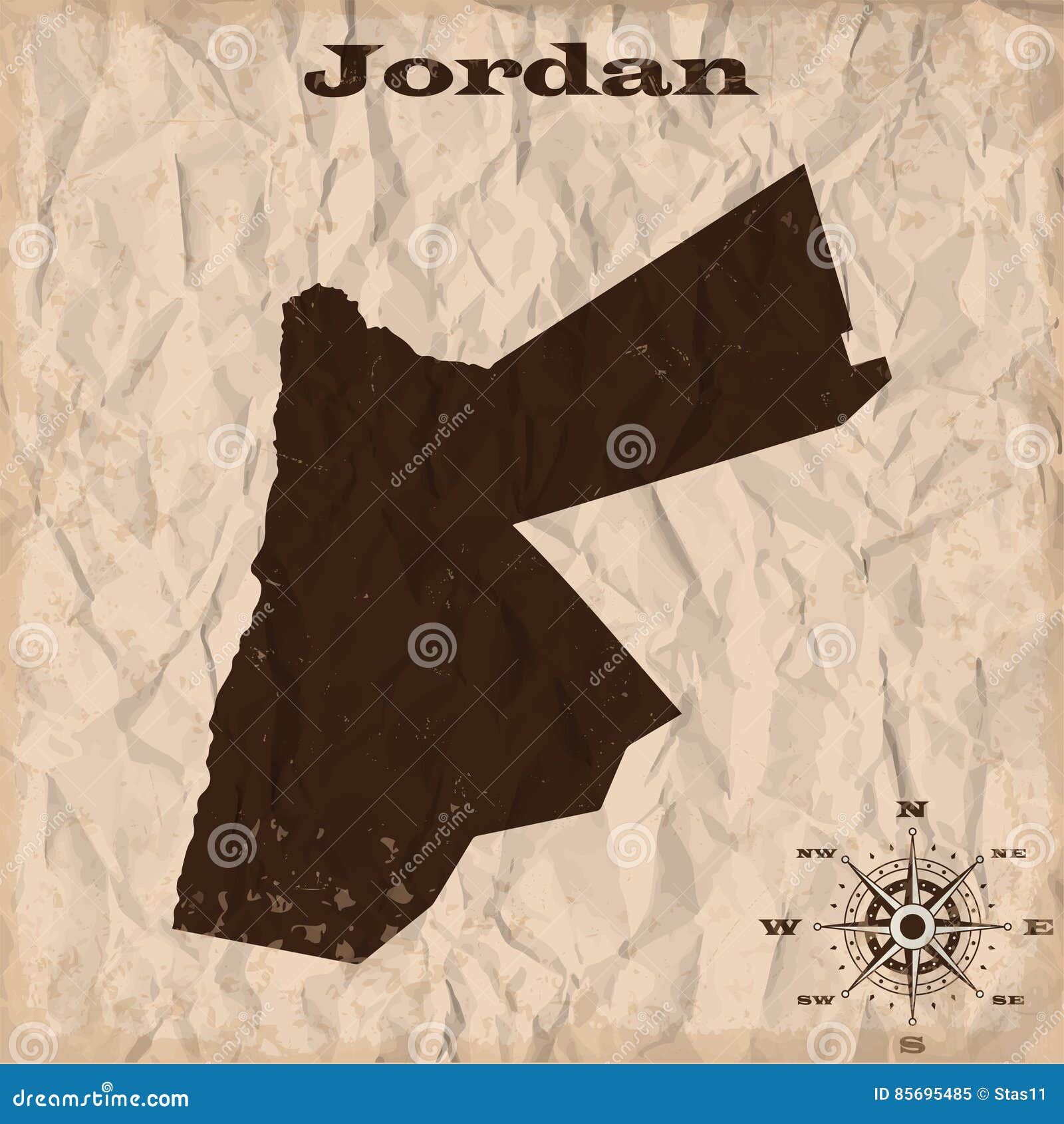 Jordan Old Map with Grunge and Crumpled Paper. Vector Illustration ...