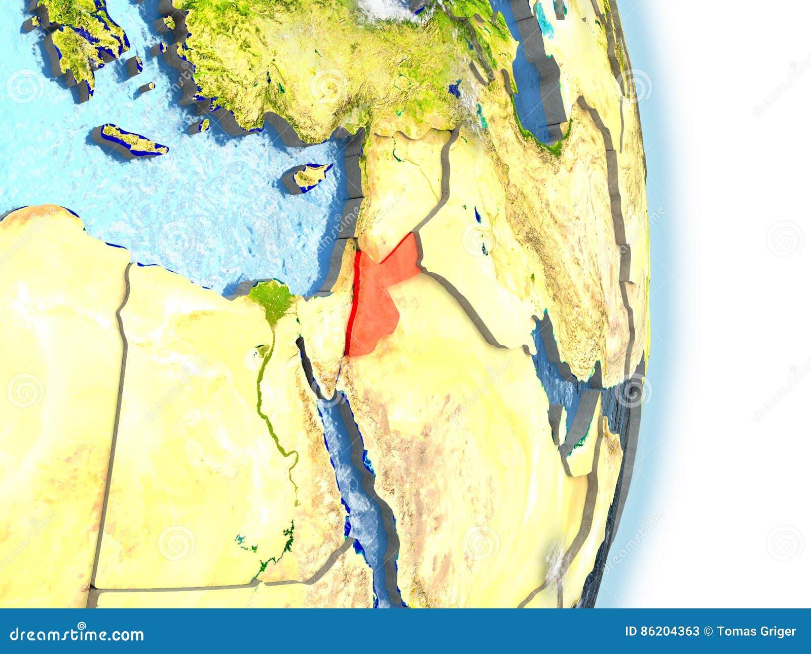 Jordan in red on Earth stock illustration. Illustration of realistic ...