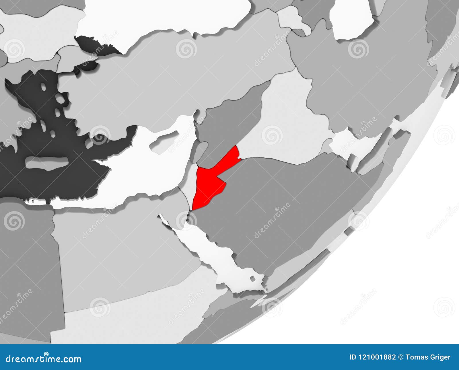 Jordan in red on grey map stock illustration. Illustration of ...