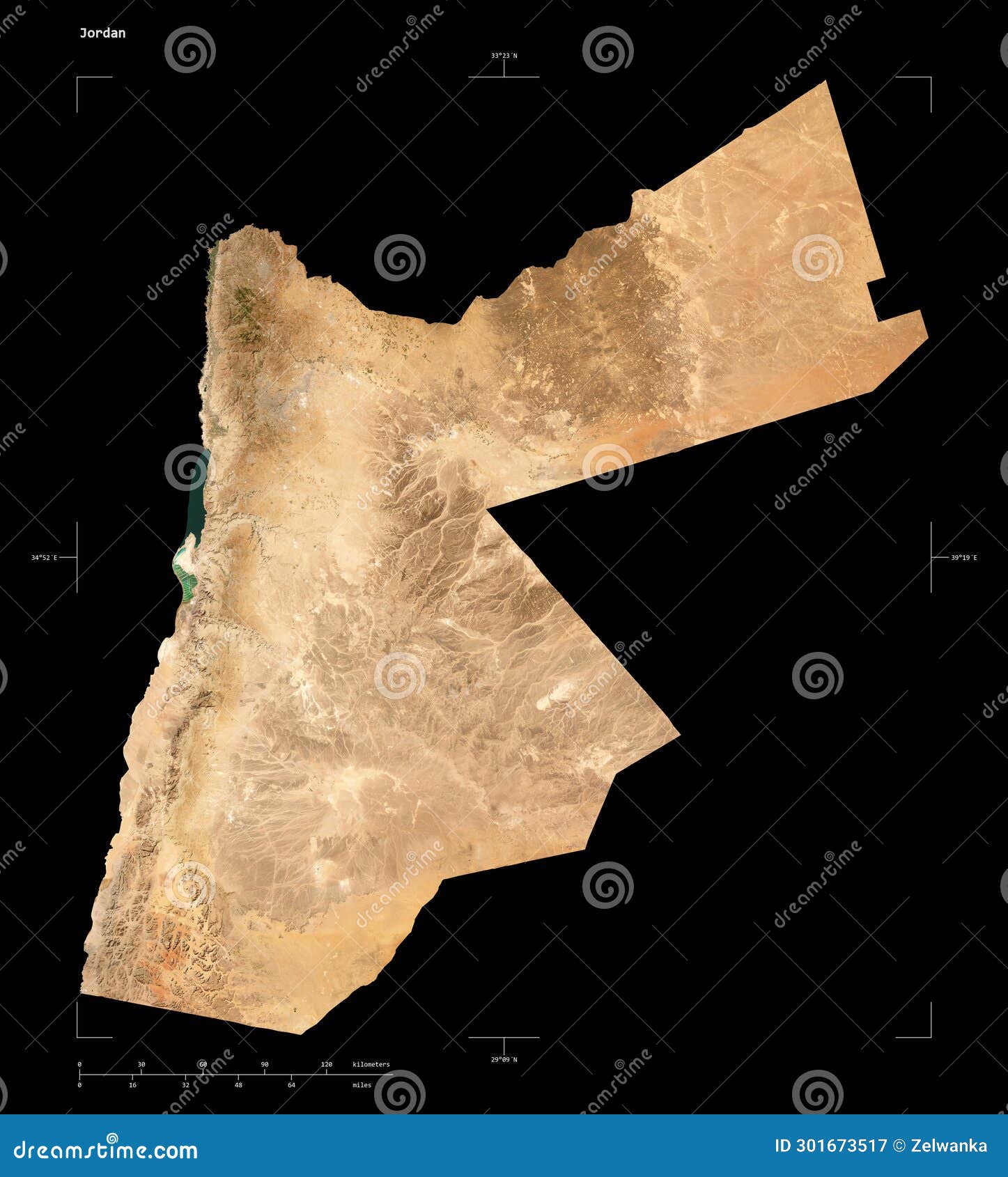 Jordan Shape on Black. Low-res Satellite Stock Illustration ...