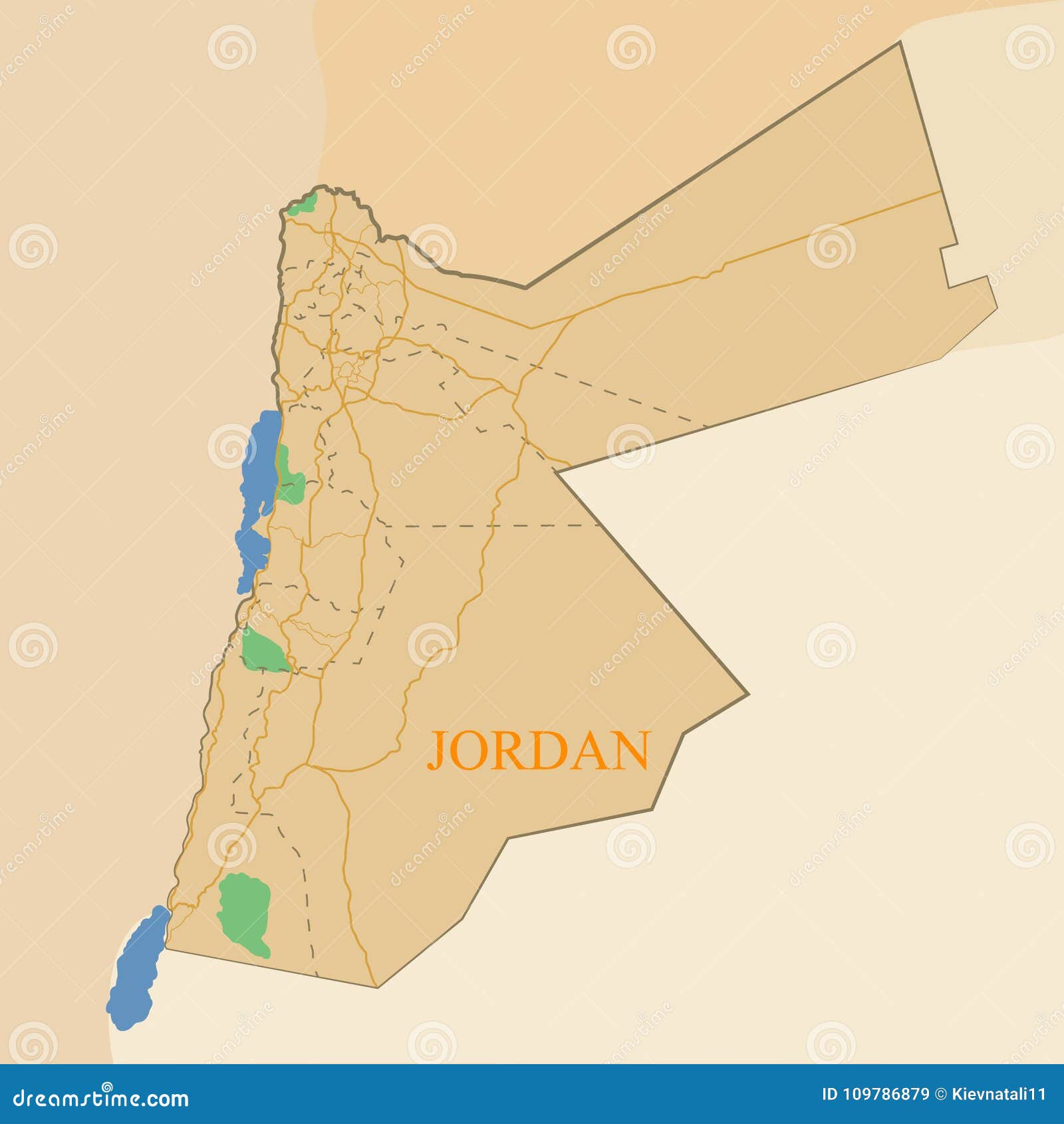 Jordan. Vector map stock vector. Illustration of lakes - 109786879