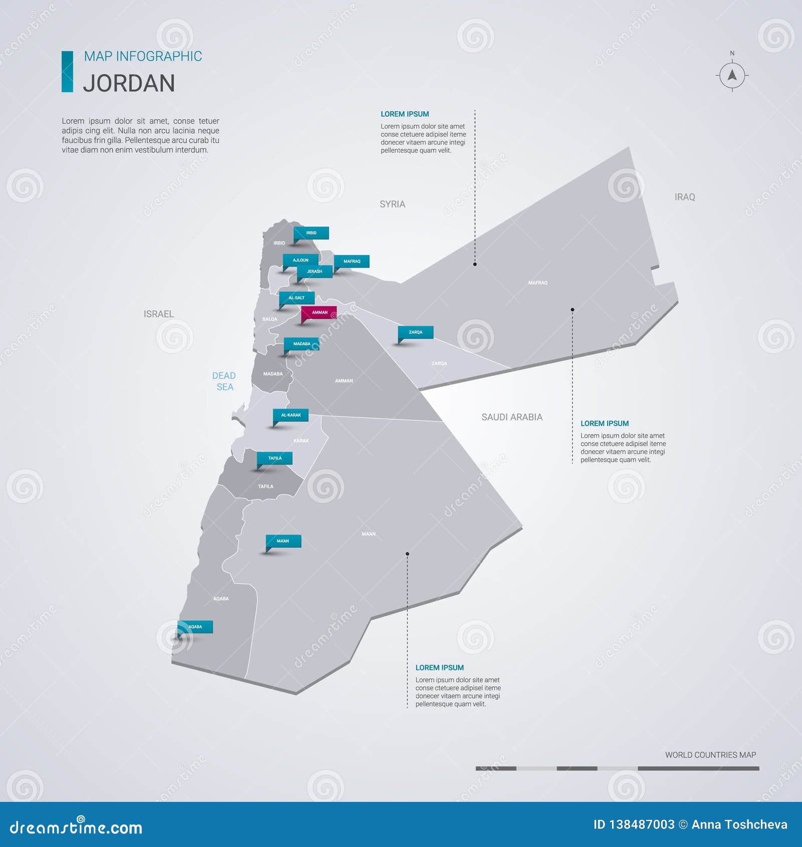 Jordan Vector Map with Infographic Elements, Pointer Marks Stock Vector ...