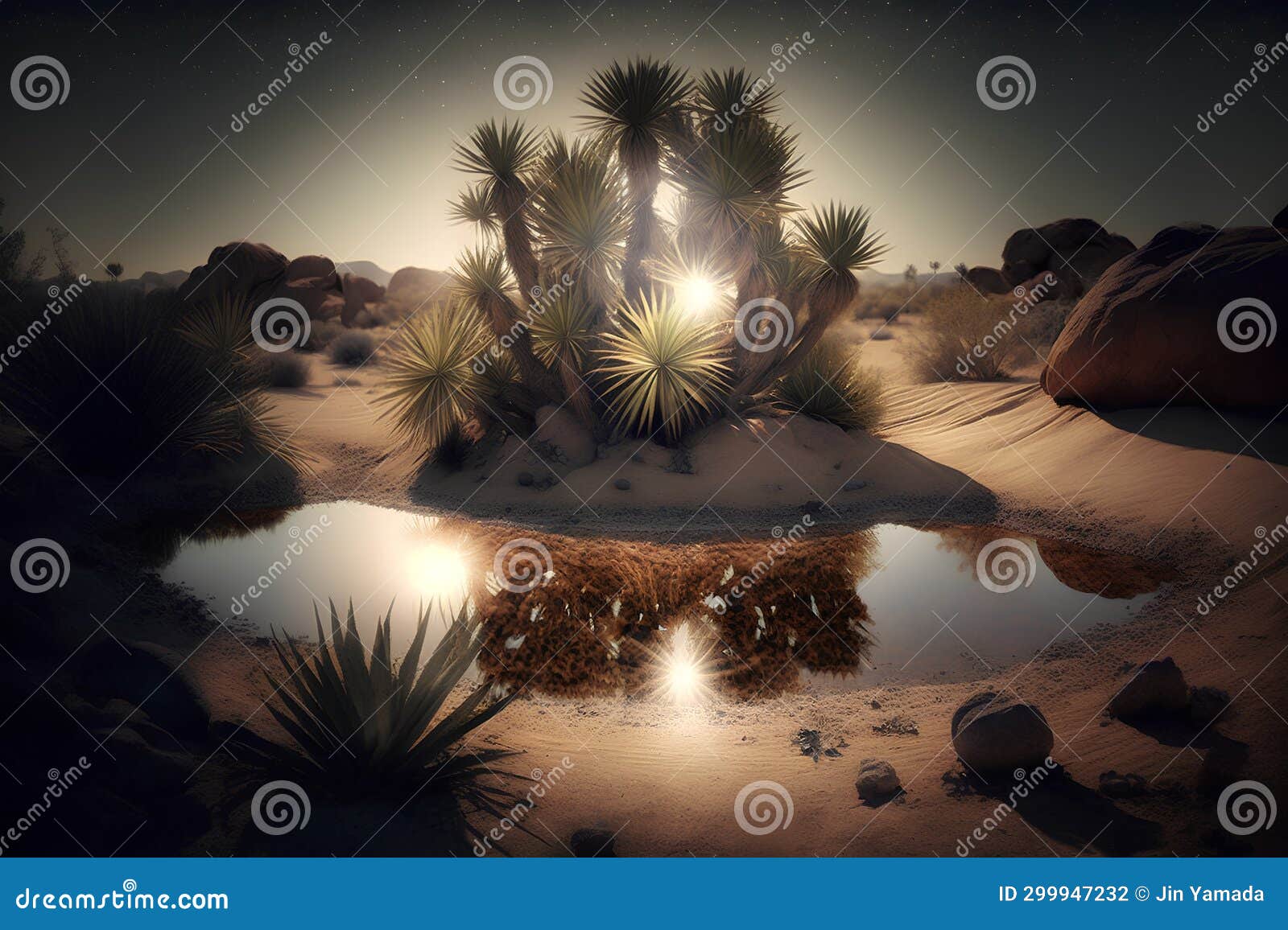 Joshua Tree in the Desert at Night. 3D Rendering Stock Illustration ...