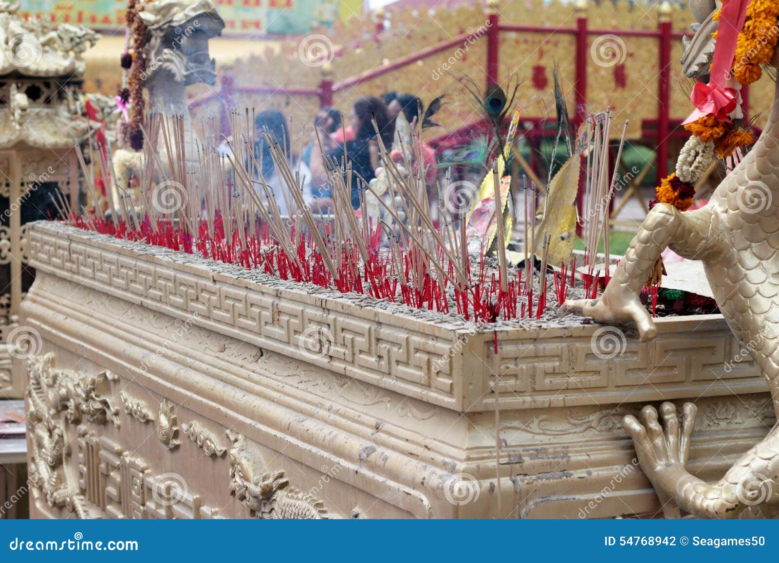 Joss Stick Pot with Dragon Sculpture in the Temple Stock Photo - Image ...