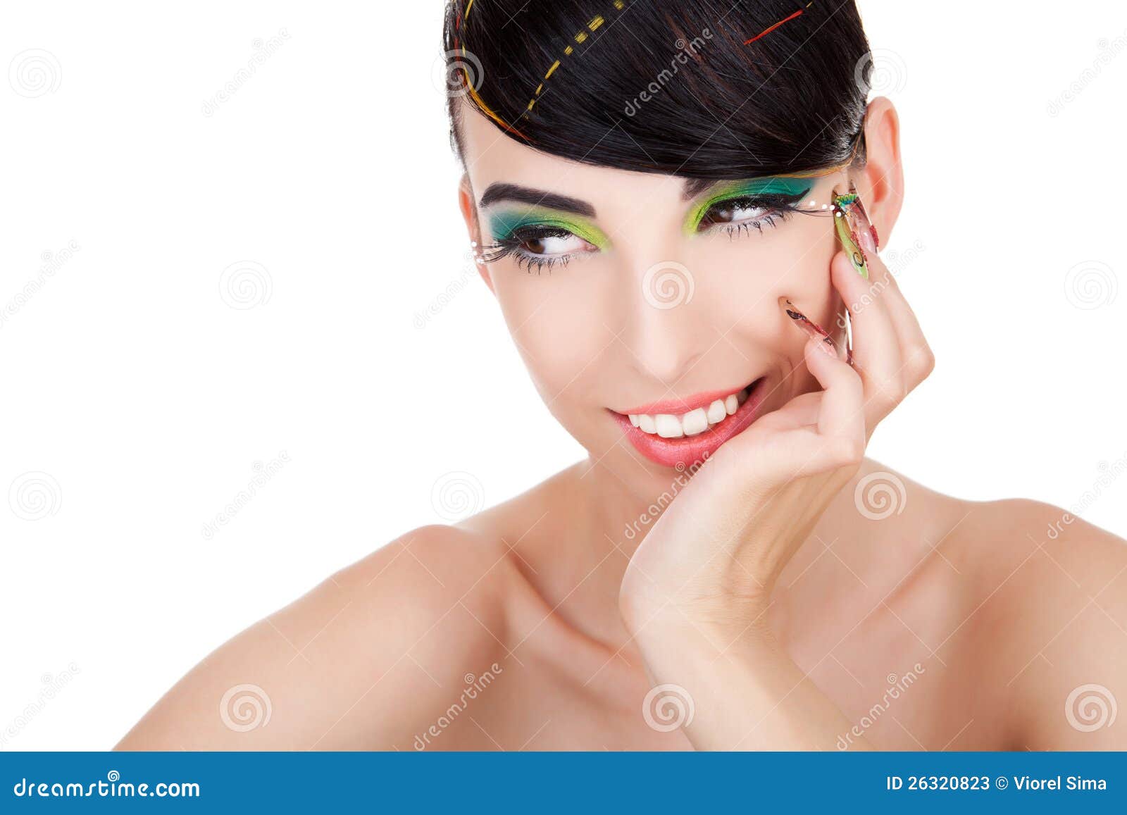Joung Woman Model Thinking and Smiling Stock Image - Image of alone ...