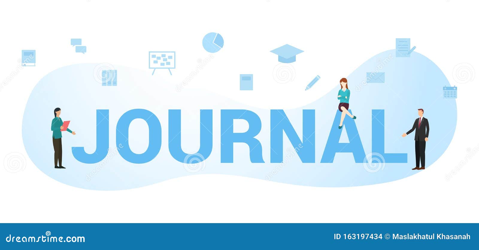 Journal Concept with Big Word or Text and Team People with Modern Flat ...