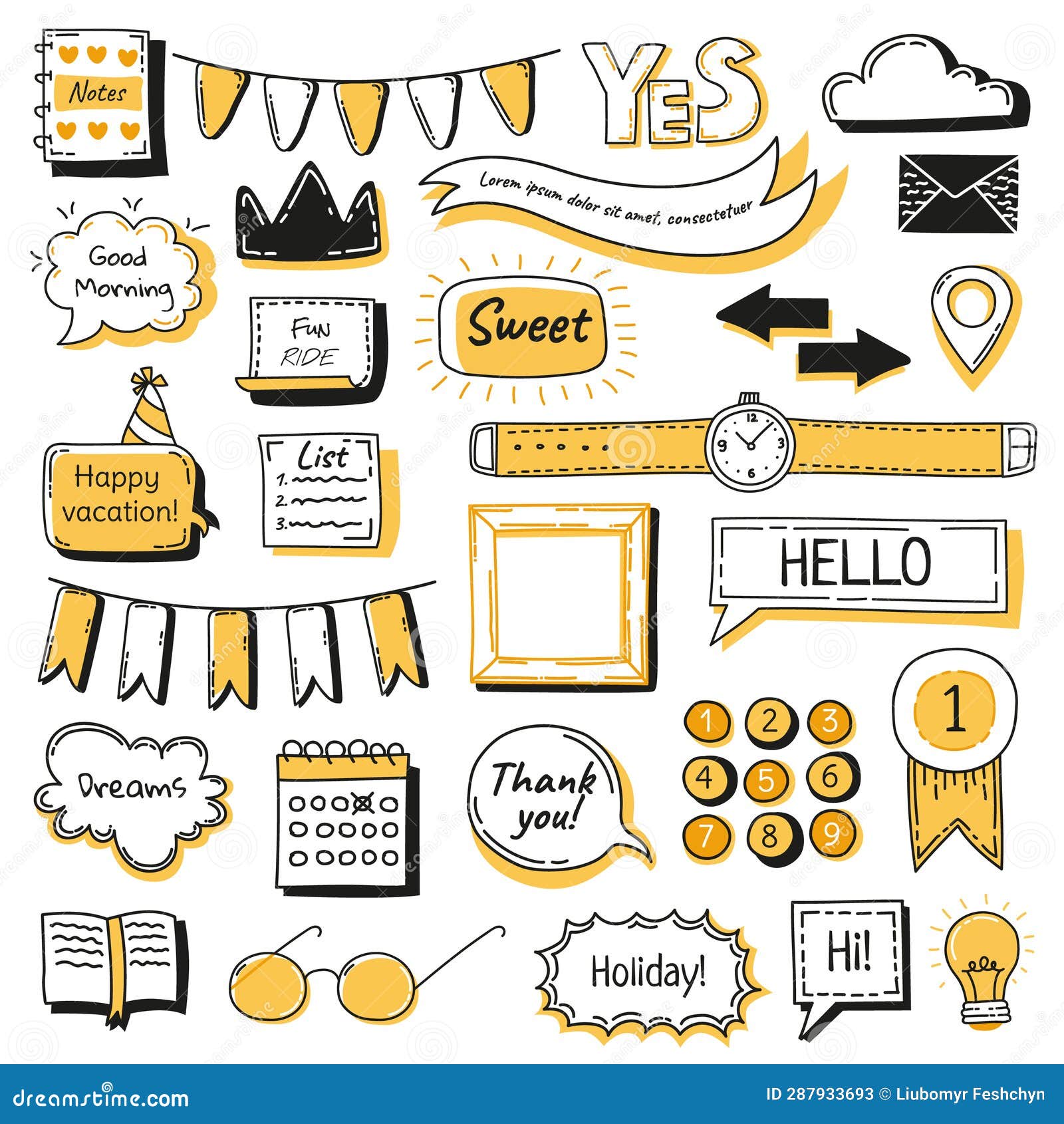 Journal Doodle Icons Set. Hand Drawn Banners and Elements for Notebook ...