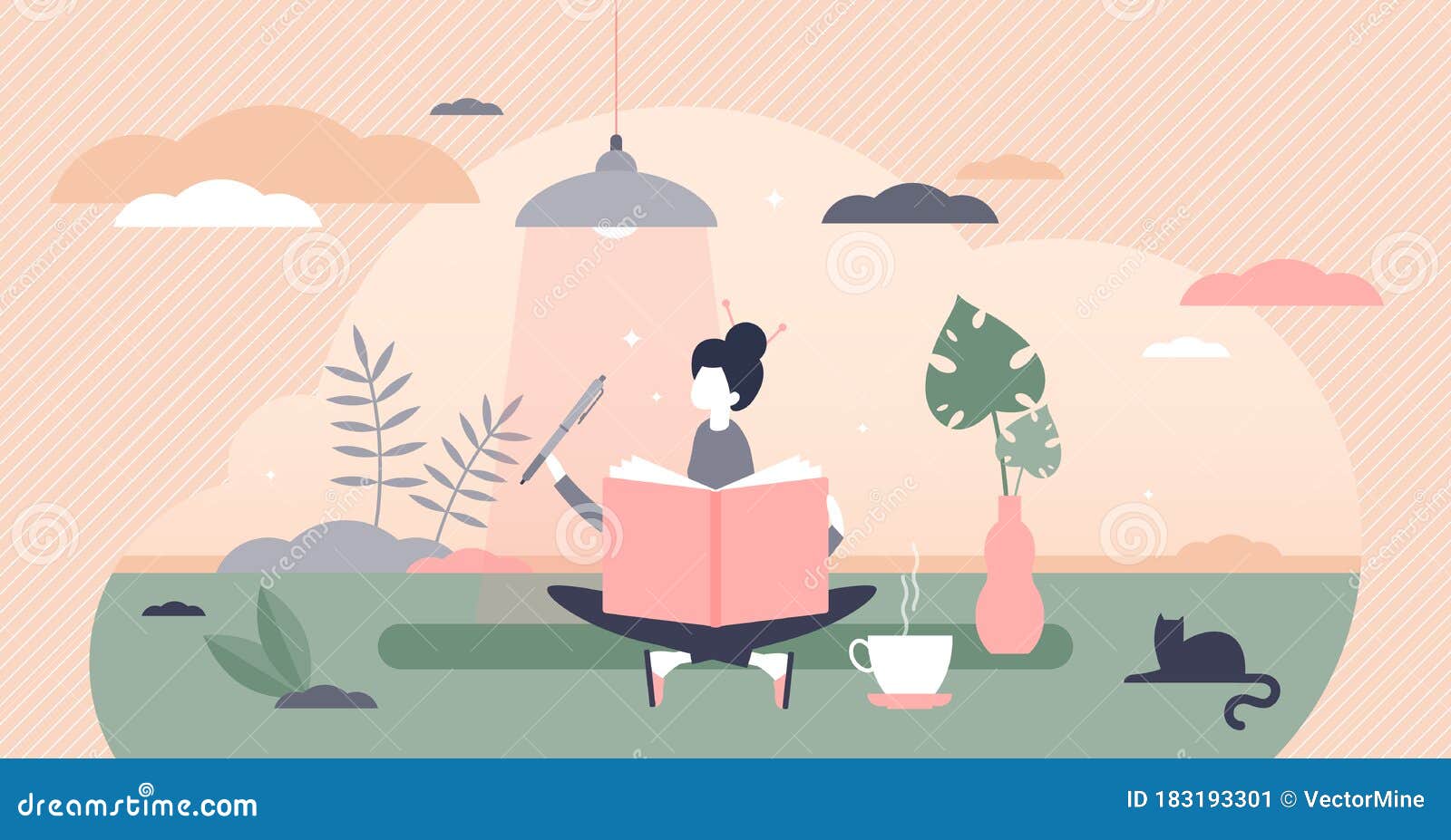 Journaling Vector Illustration. Writing Daily Diary Flat Tiny Persons ...