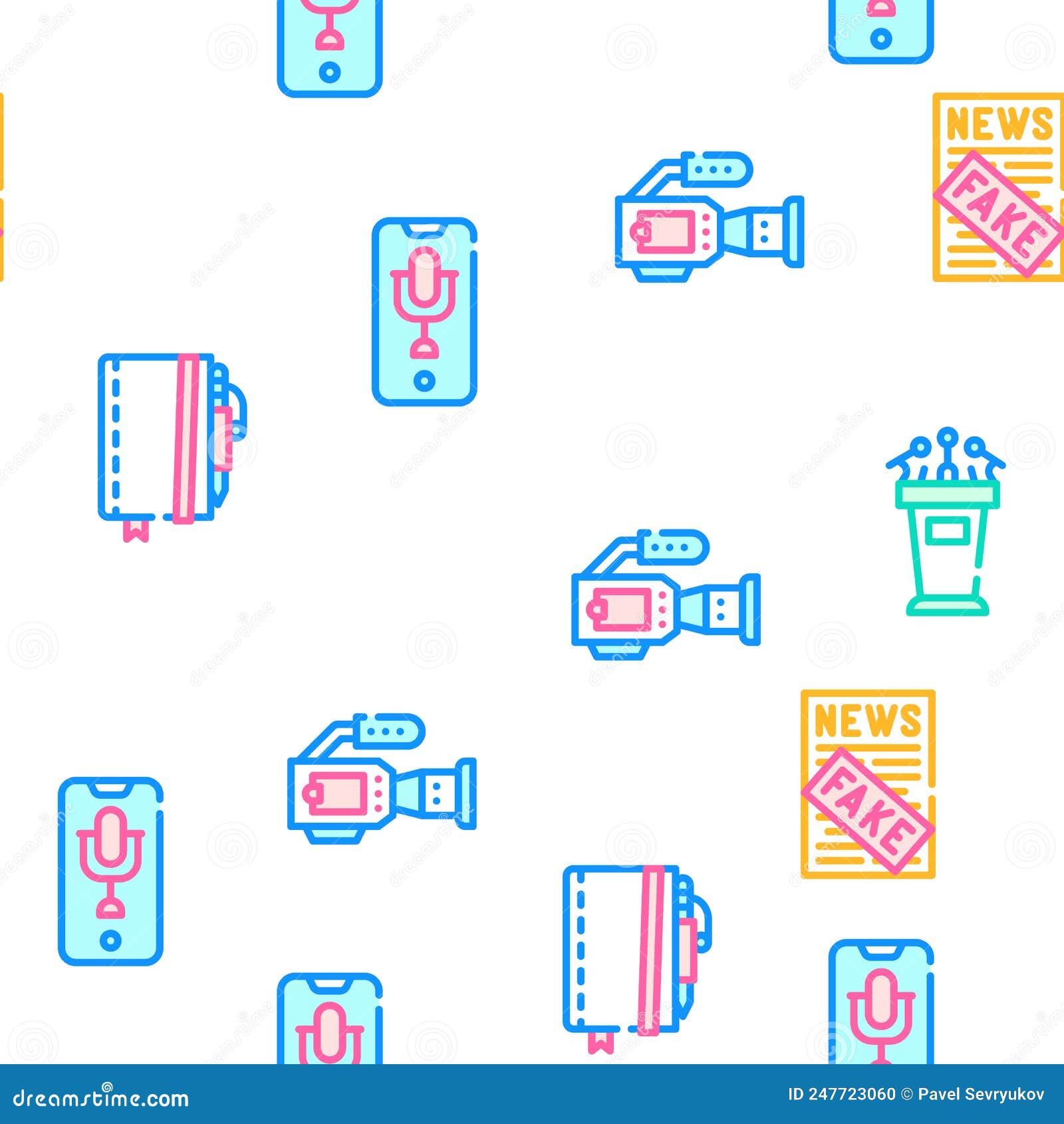 Journalist Accessories Collection Icons Set Vector Illustrations Stock ...