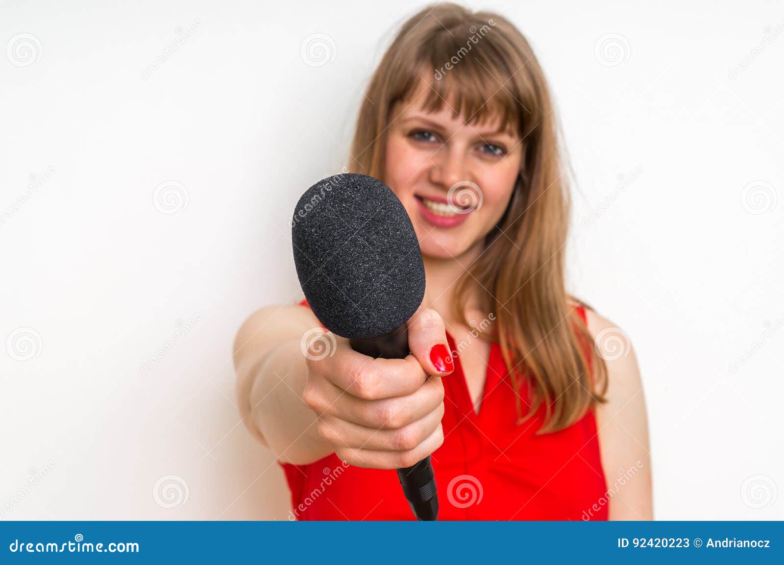 Journalist with Black Microphone Making Interview Stock Image - Image ...