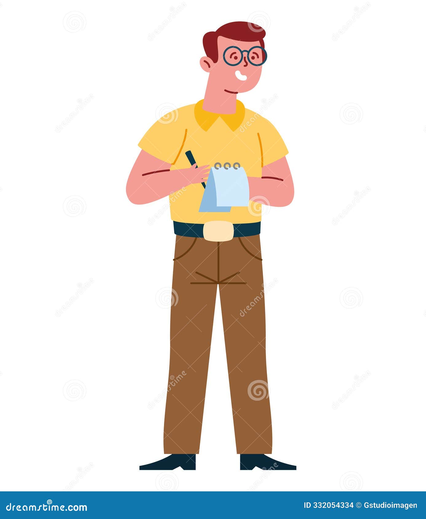 Journalist Character Takes Notes in Notepad Stock Illustration ...