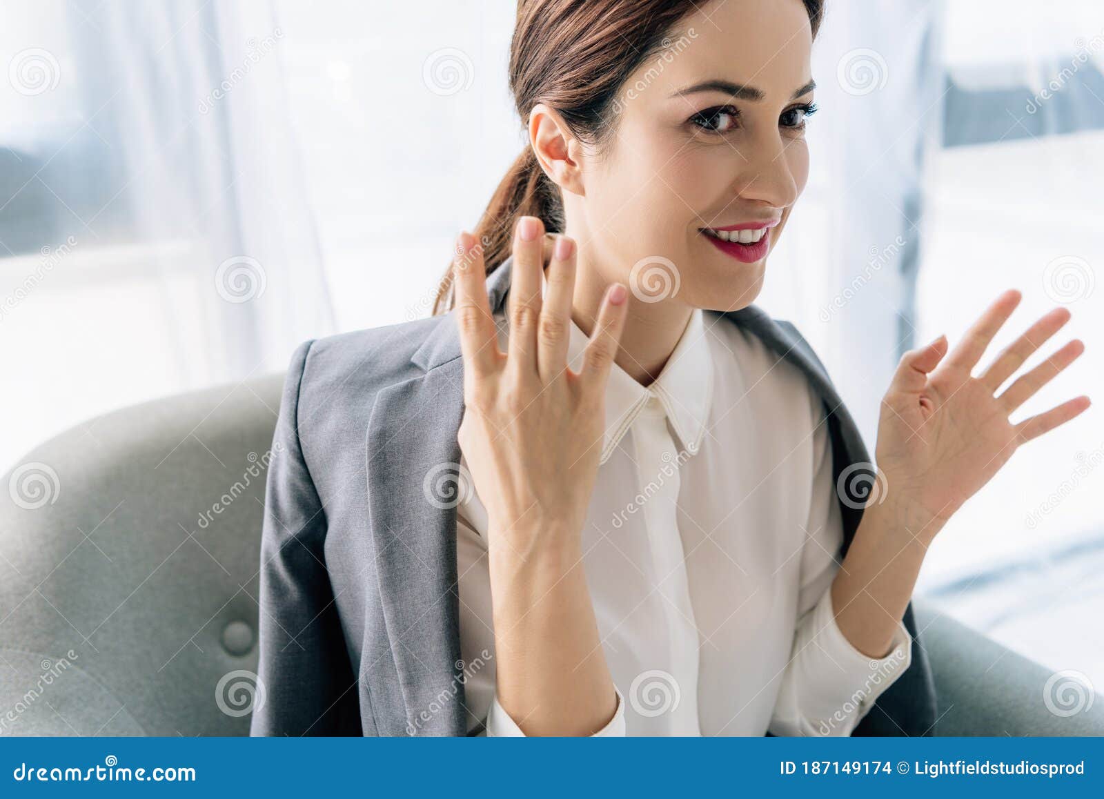 Journalist in Formal Wear Talking in Sunny Office Stock Photo - Image ...