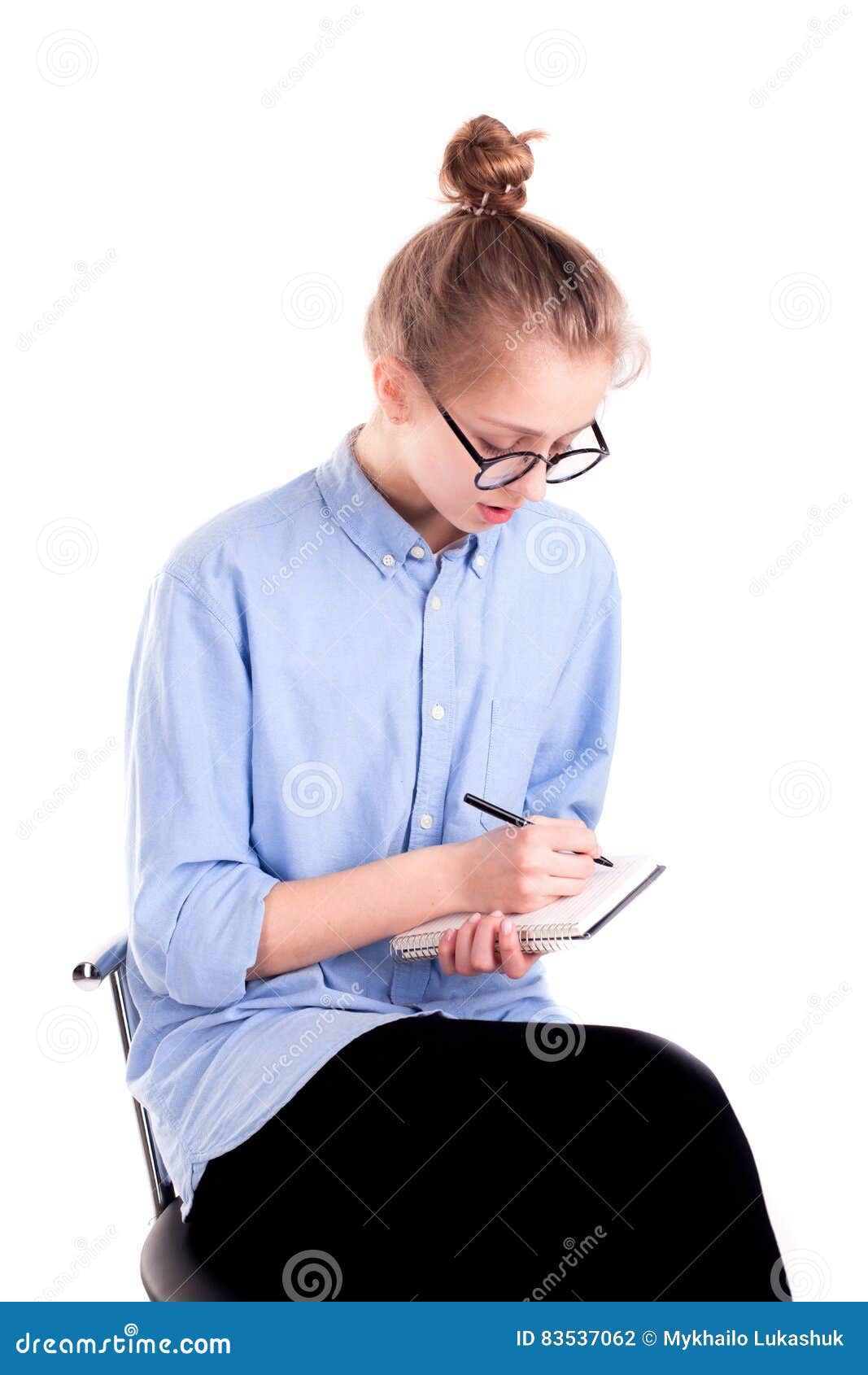 Journalist Girl White Text in Notepad Isolated Stock Photo - Image of ...