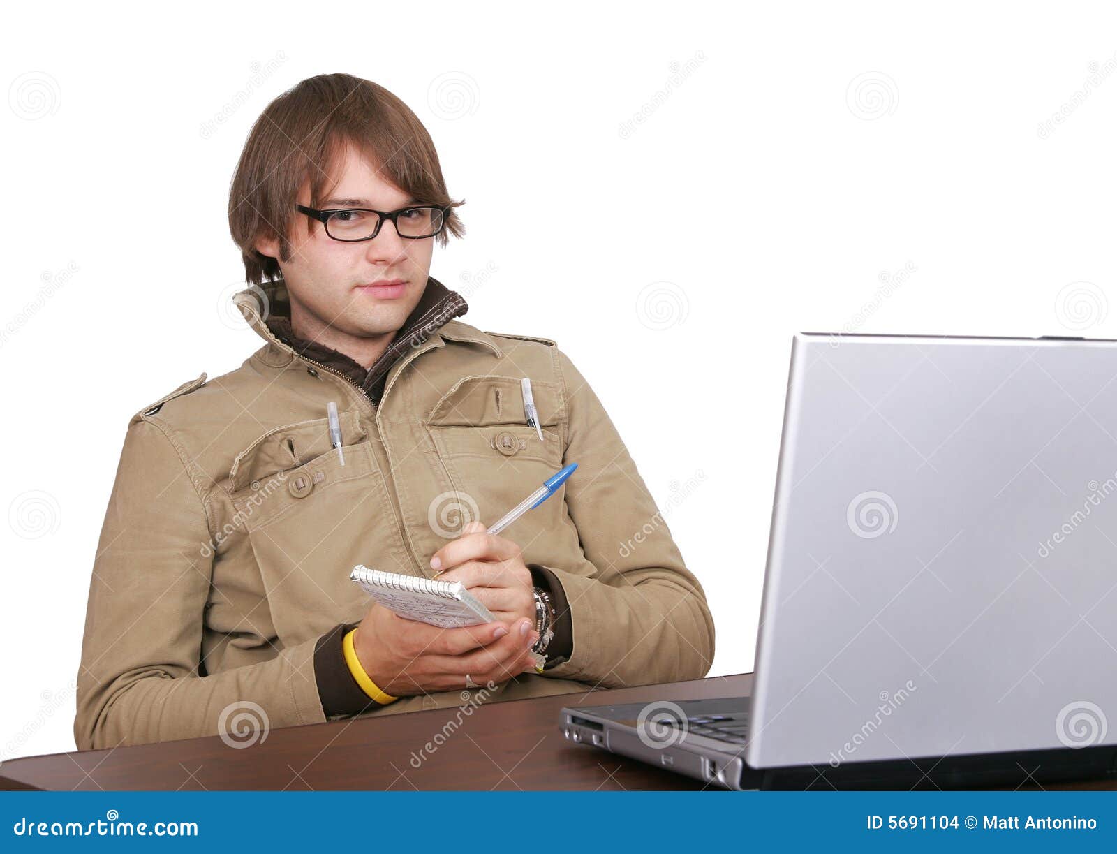 Journalist Guy with Laptop Computer Stock Photo - Image of reporter ...