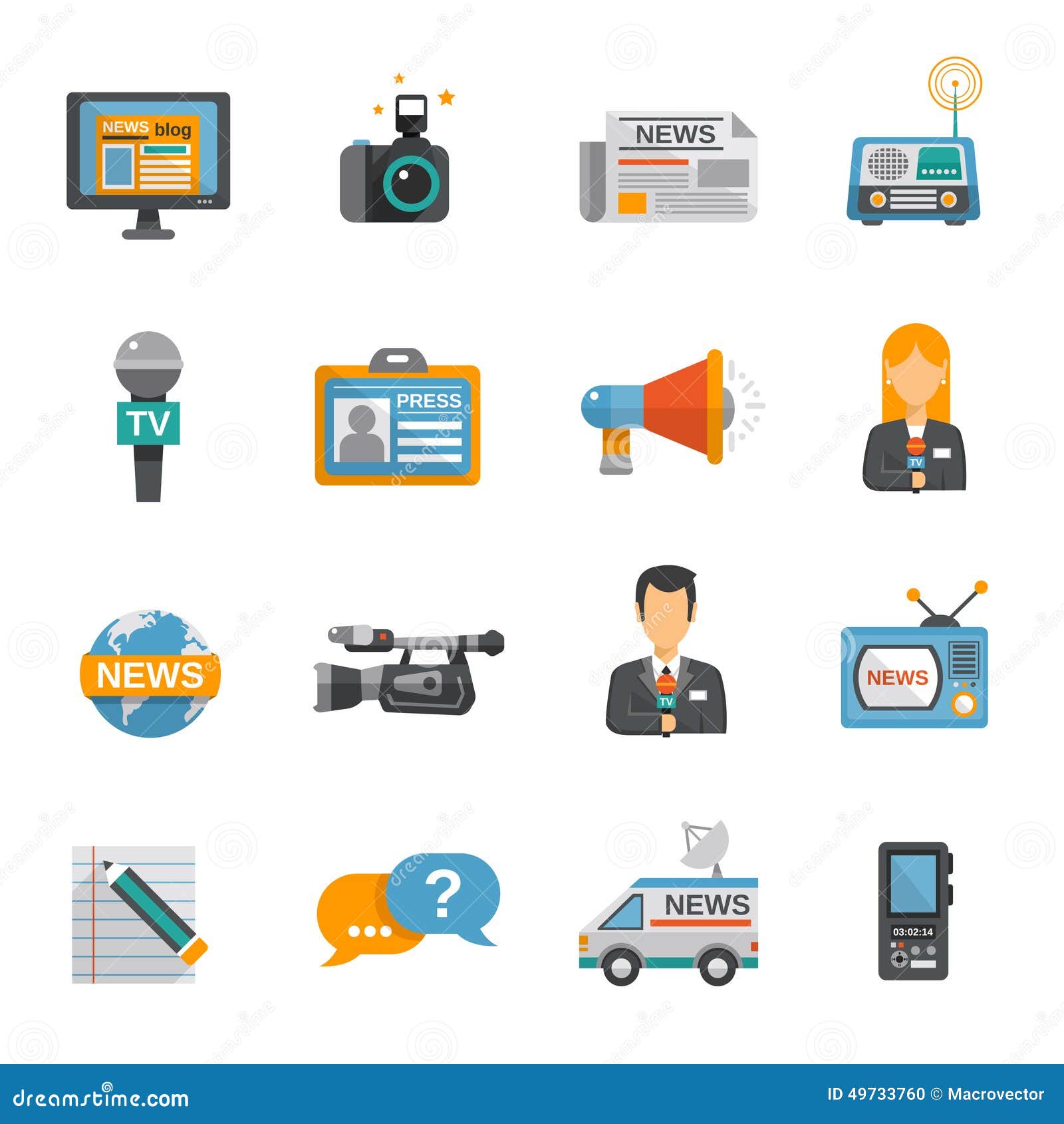 Journalist Icon Flat vector illustratie. Illustration of nieuws - 49733760