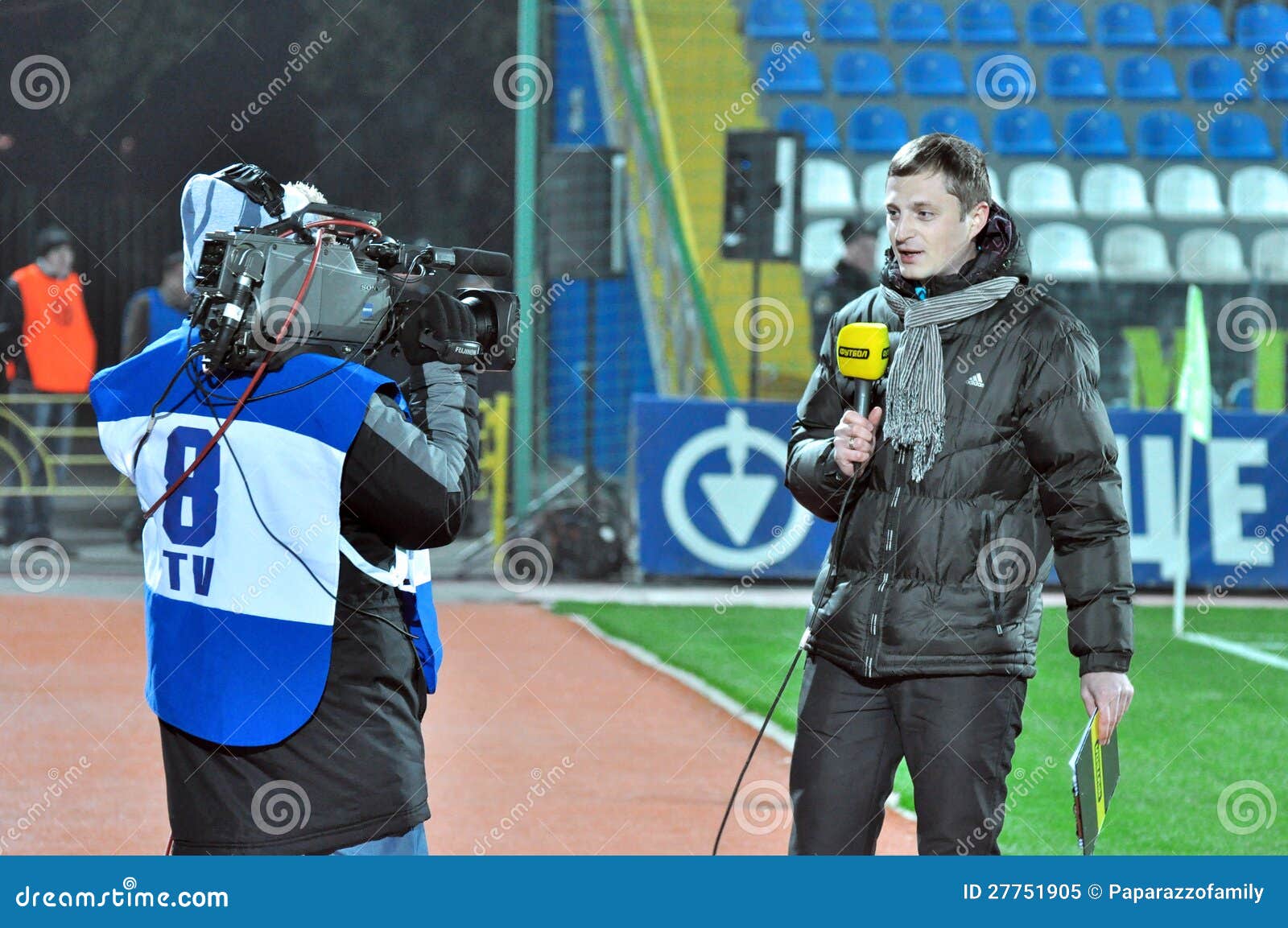 Journalist Interviewed on Camera from the Stadium Editorial Image ...