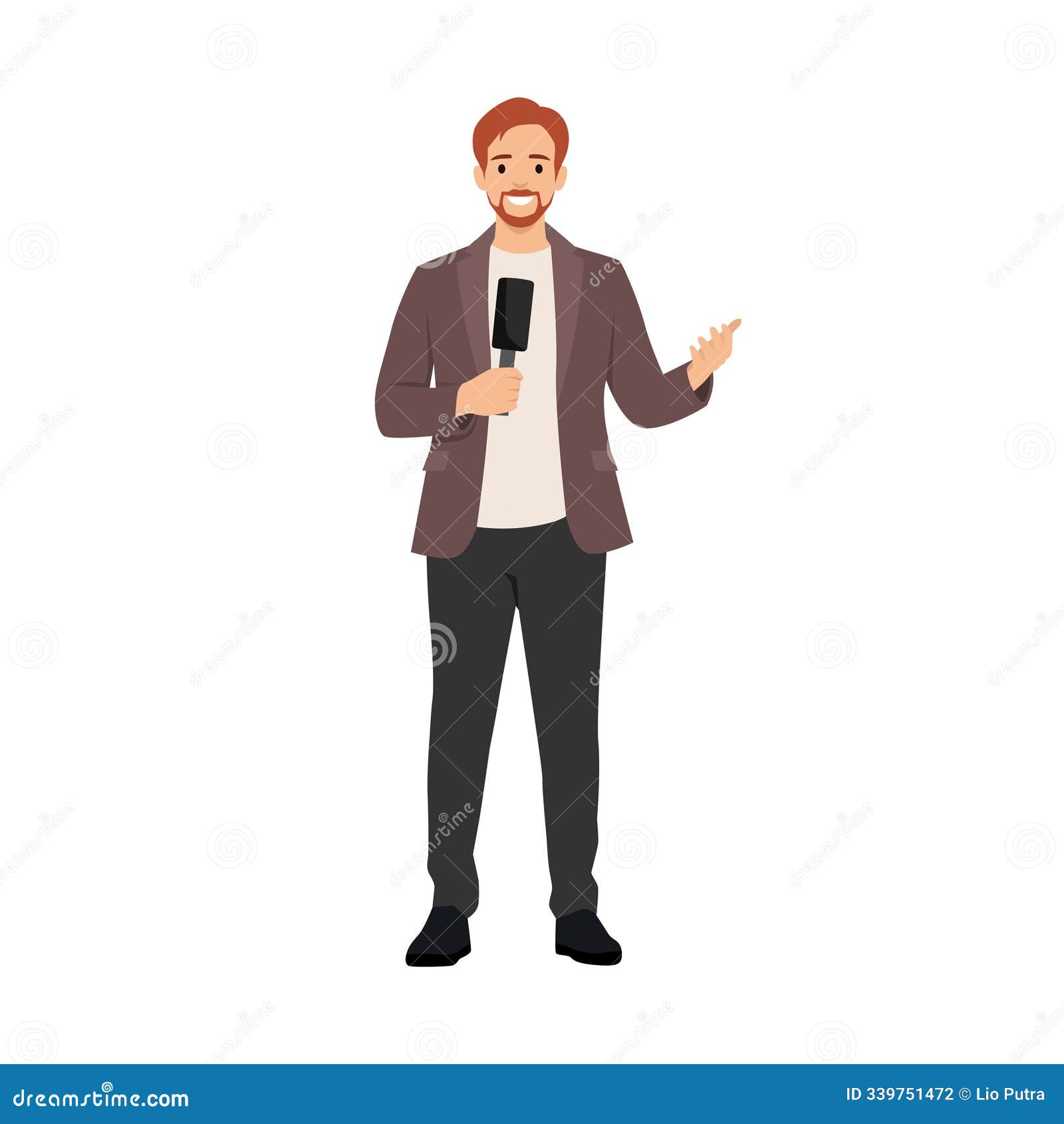 Interviewer Journalist, With Microphone On Stick Cartoon Vector ...