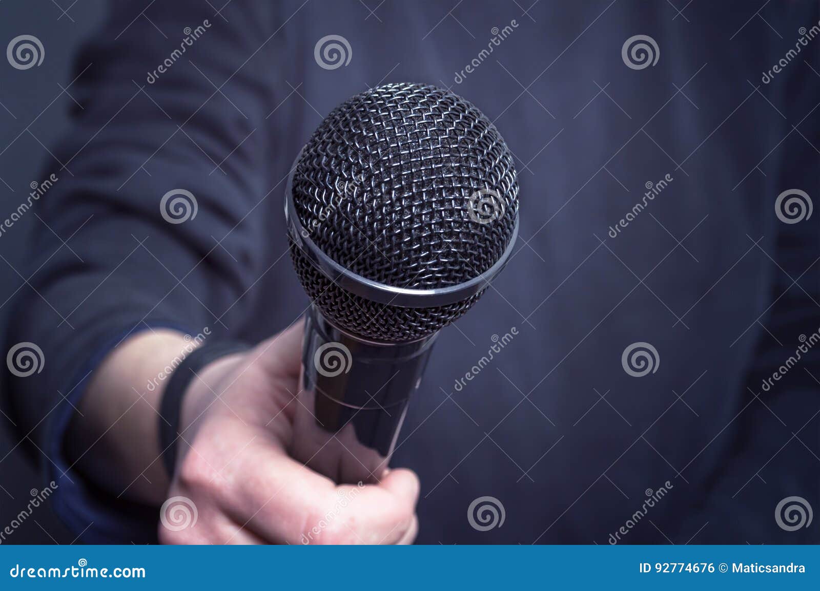 Journalist Making Speech with Microphone and Hand. Stock Photo - Image ...