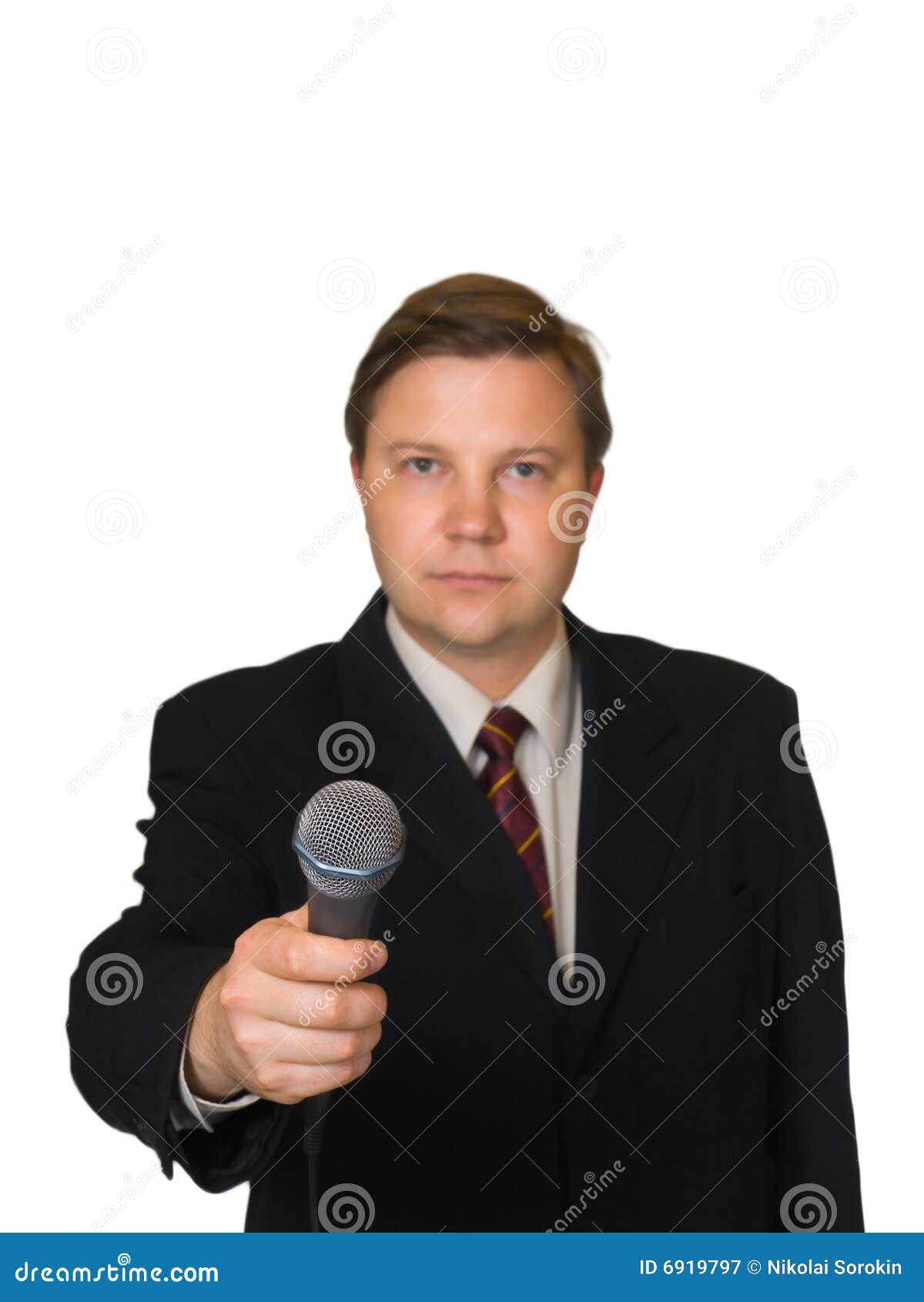 Journalist with microphone stock image. Image of feedback - 6919797