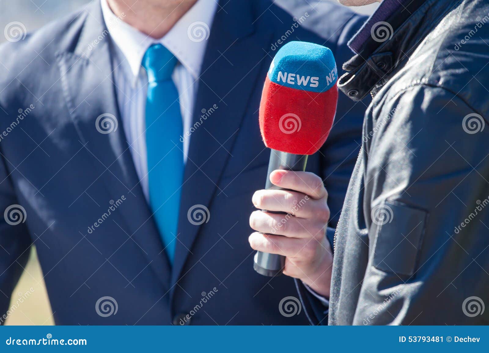 Journalist with Microphone Interviewing Stock Image - Image of ...
