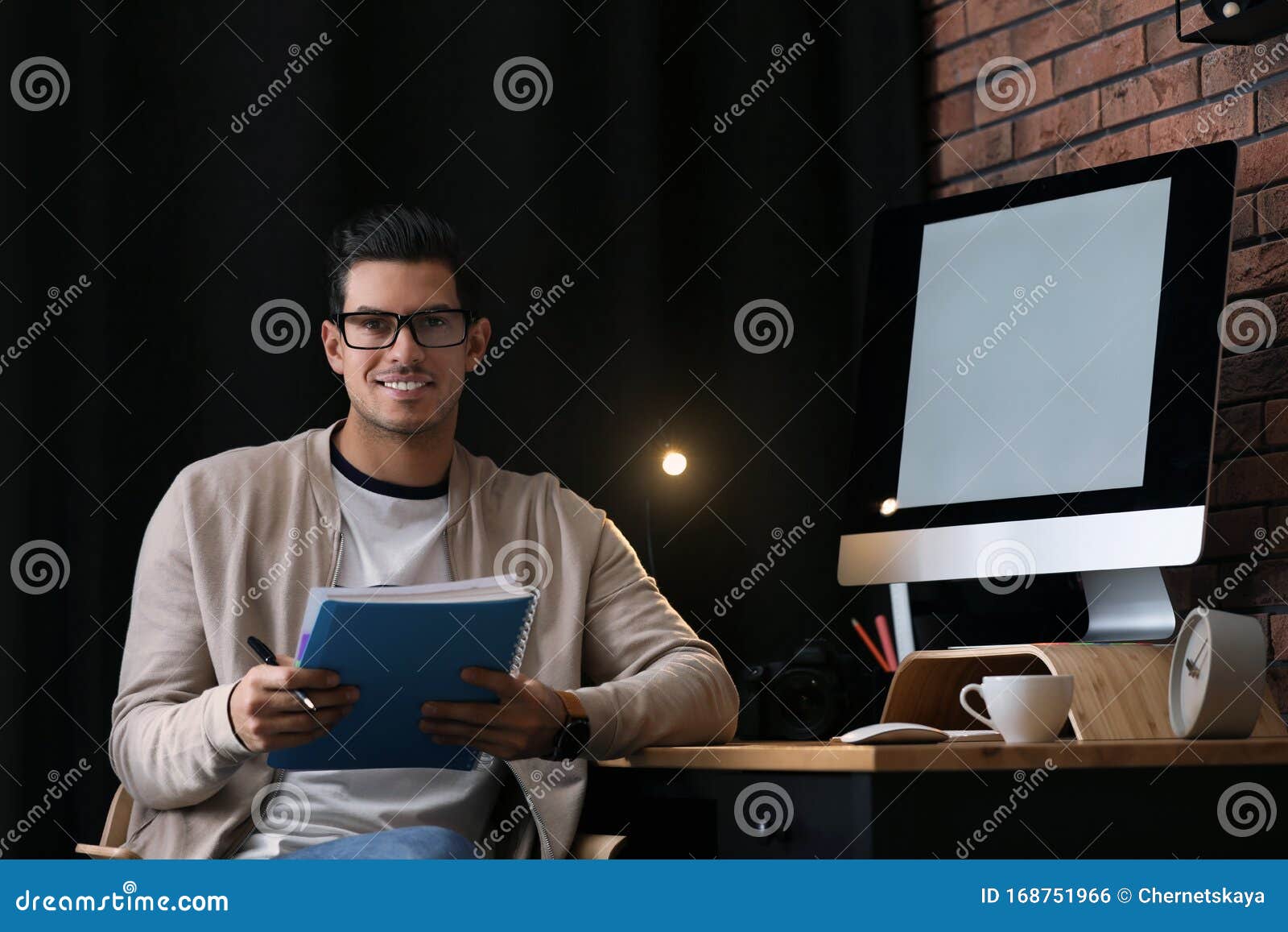 Journalist with Notebook at Workplace Stock Photo - Image of executive ...
