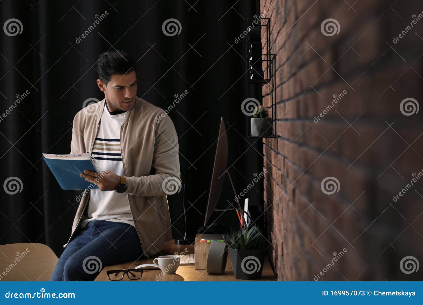Journalist with Notebook at Workplace in Office Stock Image - Image of ...
