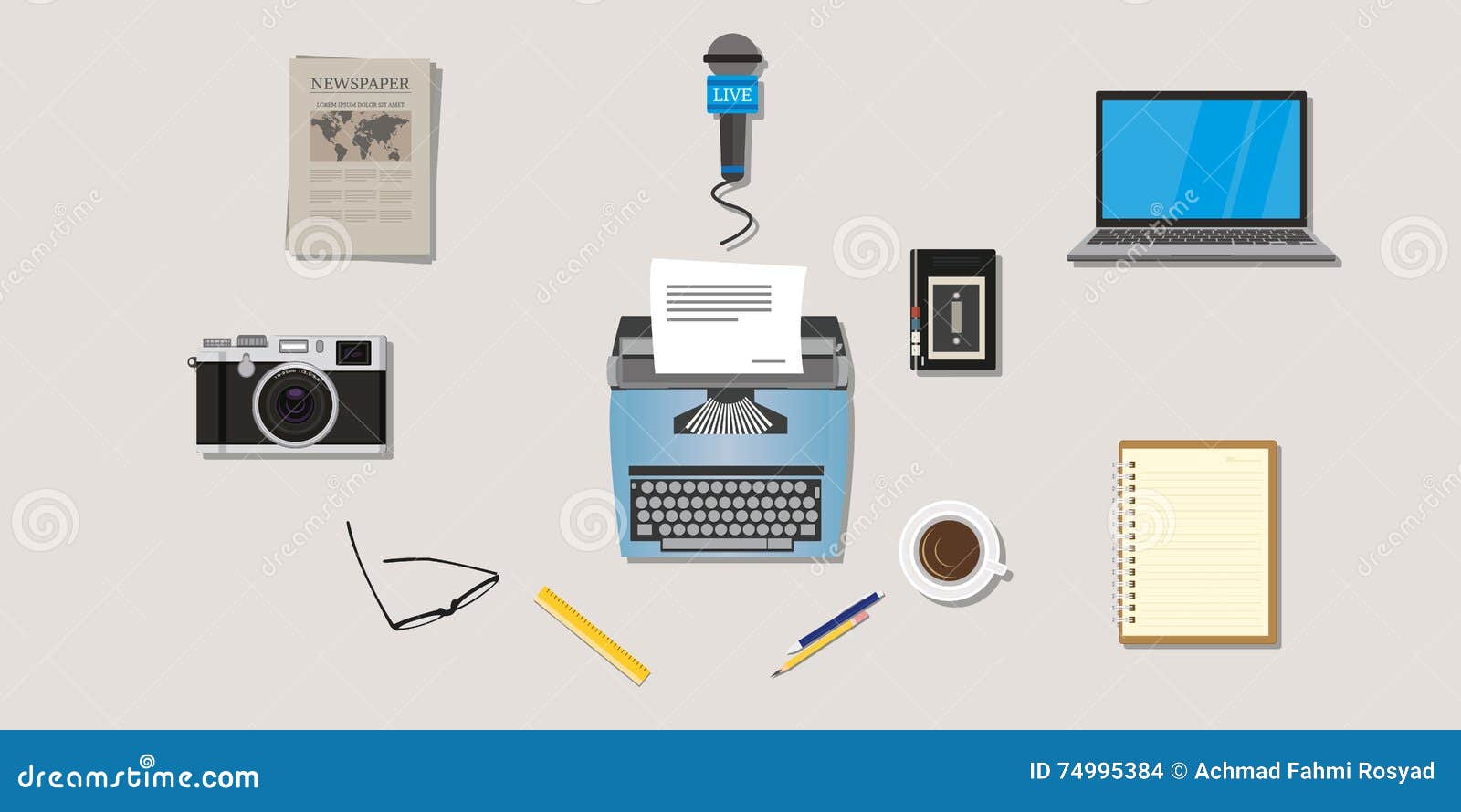 Journalist Press Icon Objects Vector Camera Type Writer Laptop ...