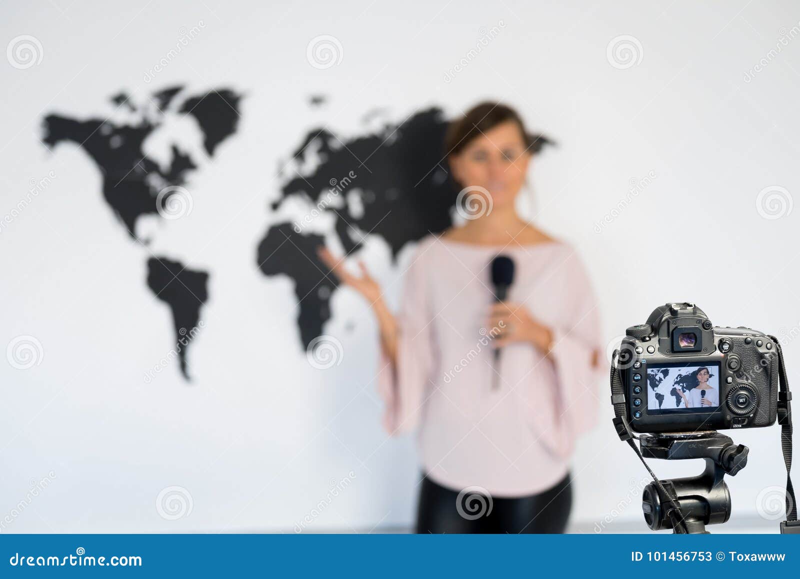 Journalist Reporting from the Studio Stock Image - Image of technology ...