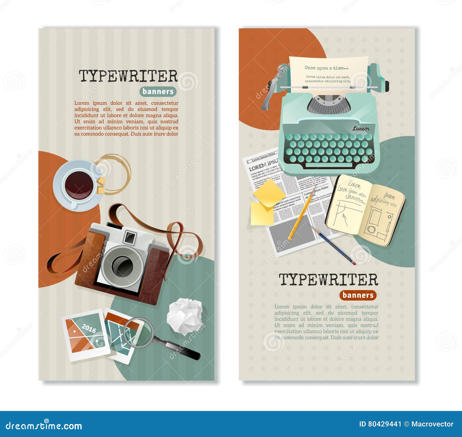 Journalist Typewriter Vertical Banners Stock Vector - Illustration of ...