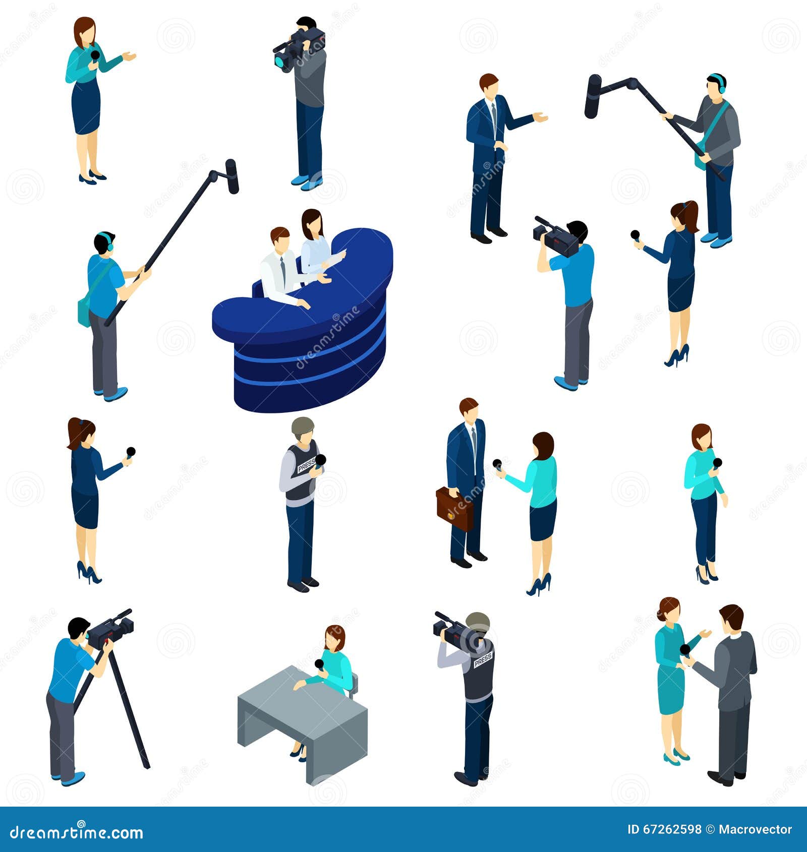 Journalist Work Isometric Icons Set Stock Vector - Illustration of news ...