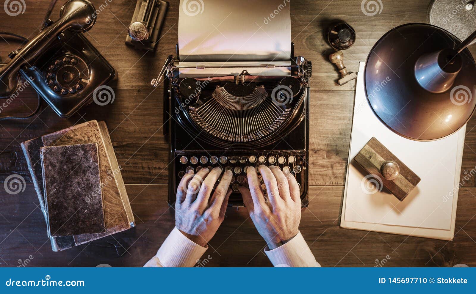Journalist Working in His Vintage Office at Night Stock Photo - Image ...