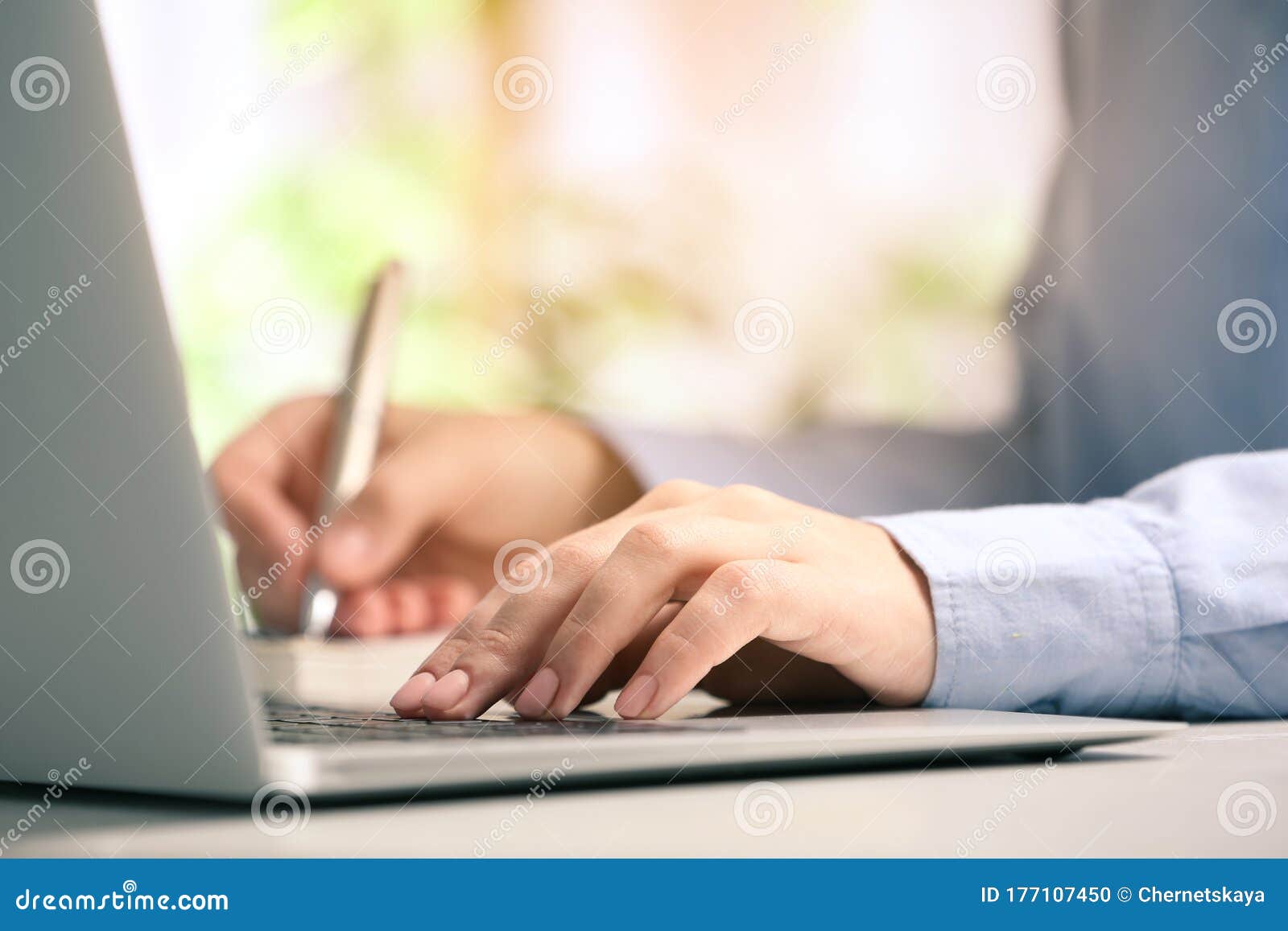 Journalist Working with Laptop at Table Stock Photo - Image of modern ...