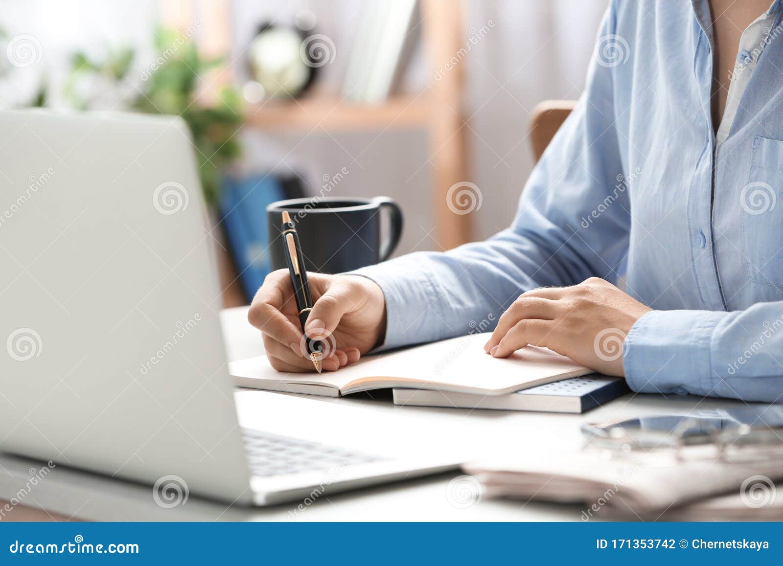 Journalist Working at Table in Office Stock Photo - Image of blogger ...