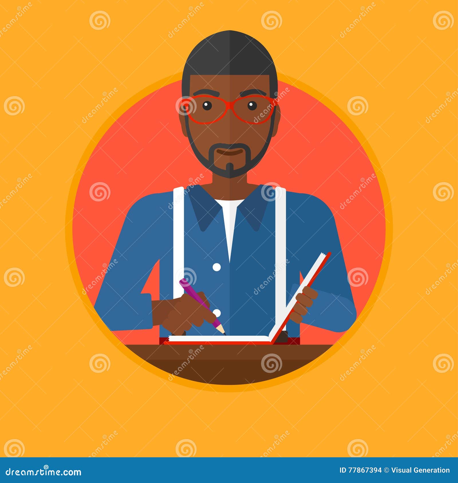 Journalist Writing in Notebook with Pencil. Stock Vector - Illustration ...