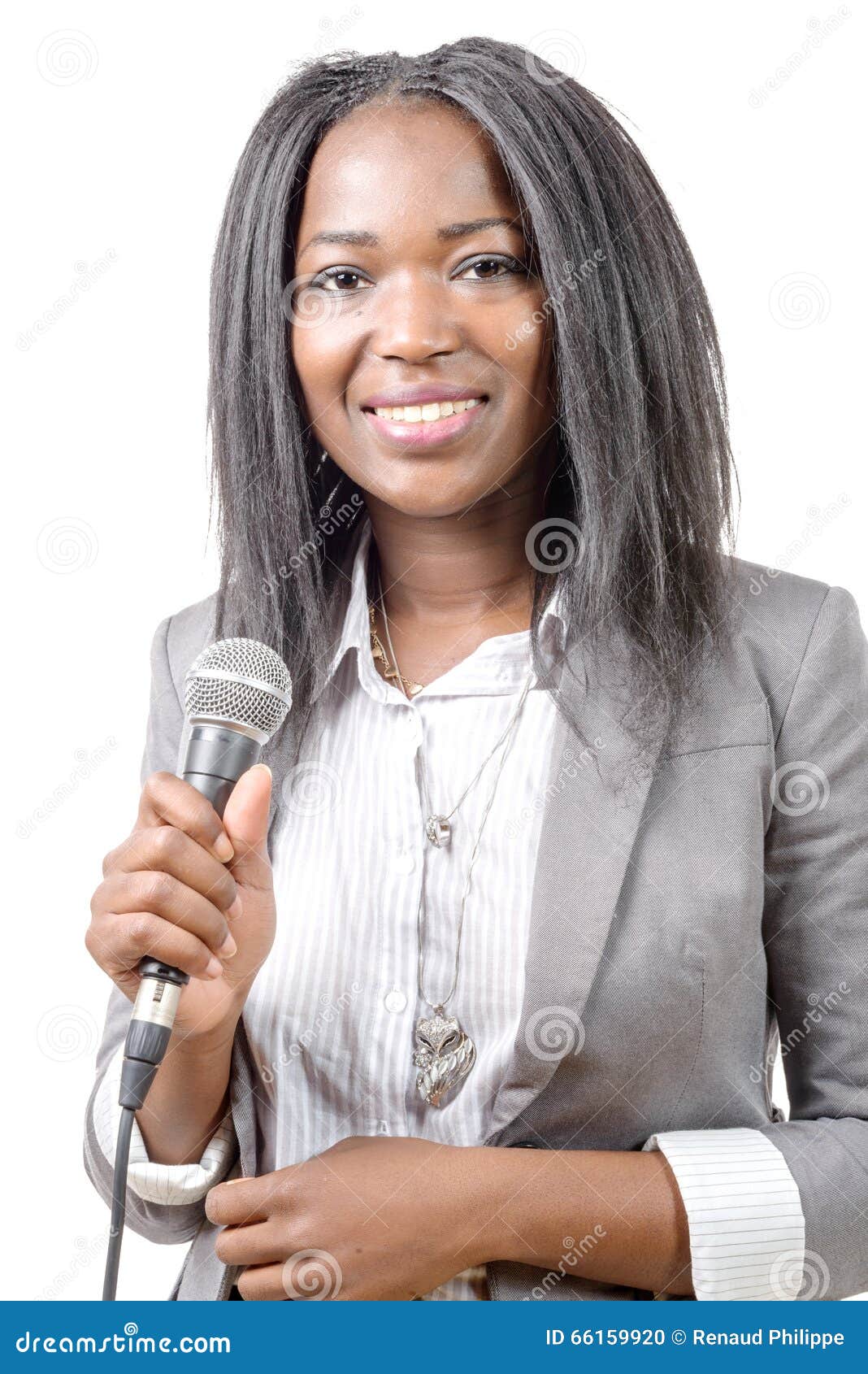 Journalista Afro-americano Novo Com Um Microfone Foto de Stock - Imagem ...