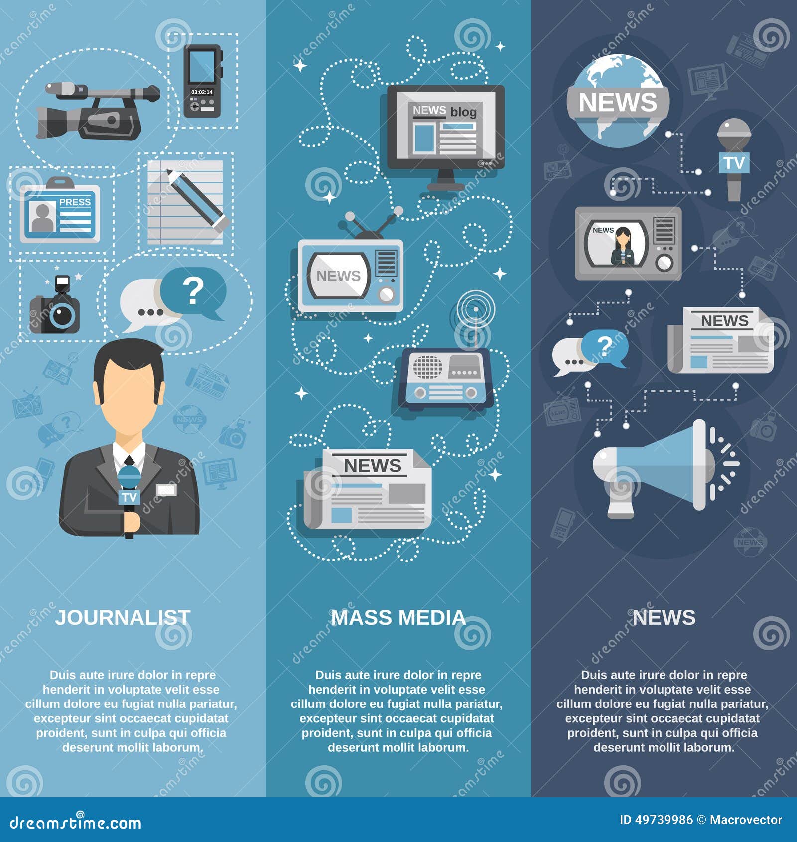 Journalista Banner Set ilustração do vetor. Ilustração de megafone ...