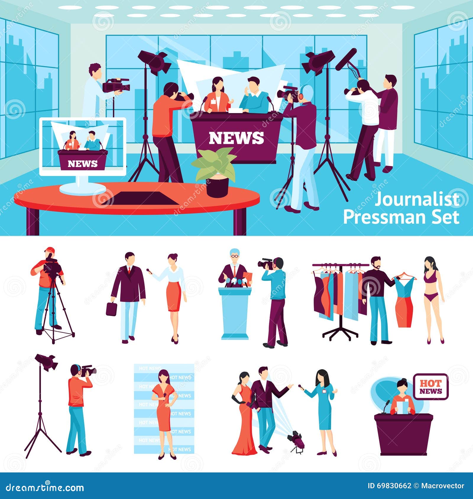 Journalista and Pressman Set Ilustração Stock - Ilustração de conceito ...