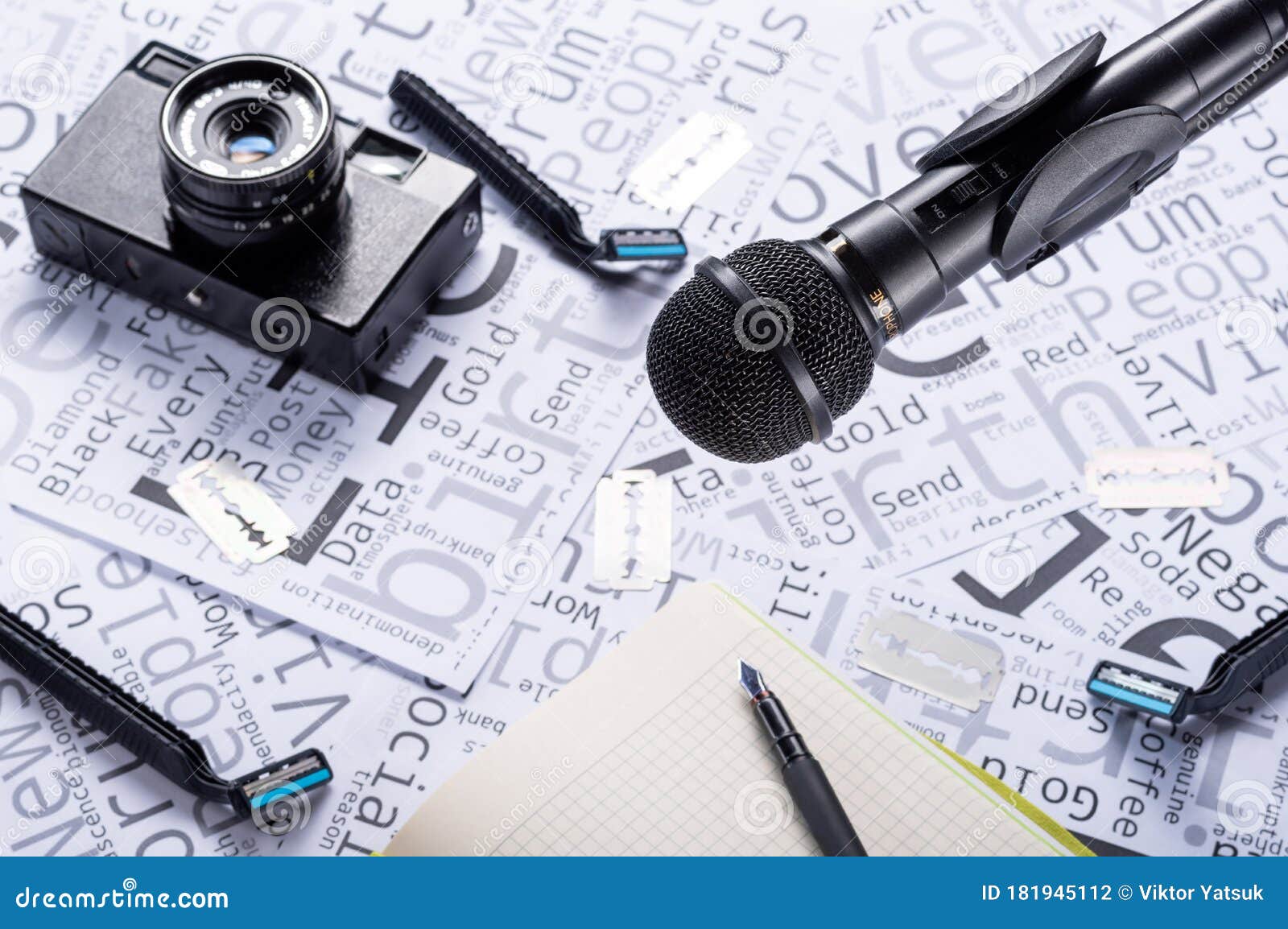 Journalistic Concept. Abstraction with a Microphone and a Camera Stock ...