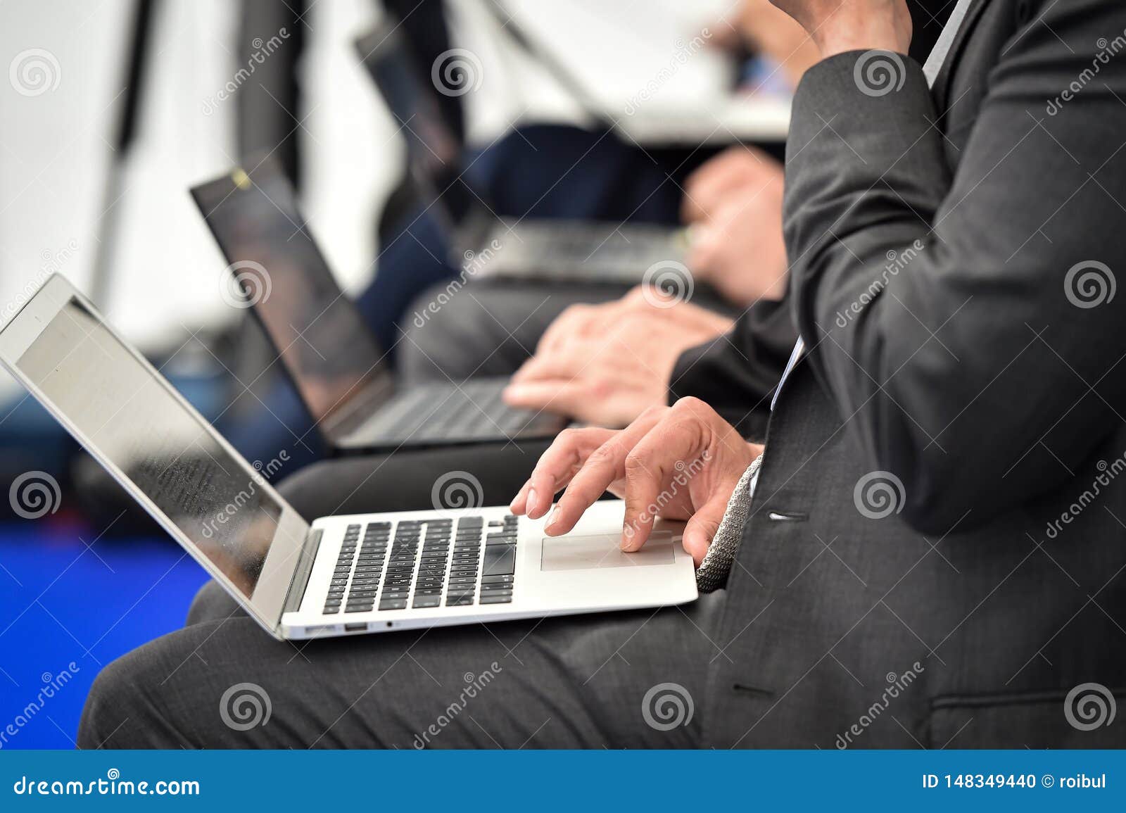 Journalists Hands Typing on Laptops during a Press Conference Stock ...
