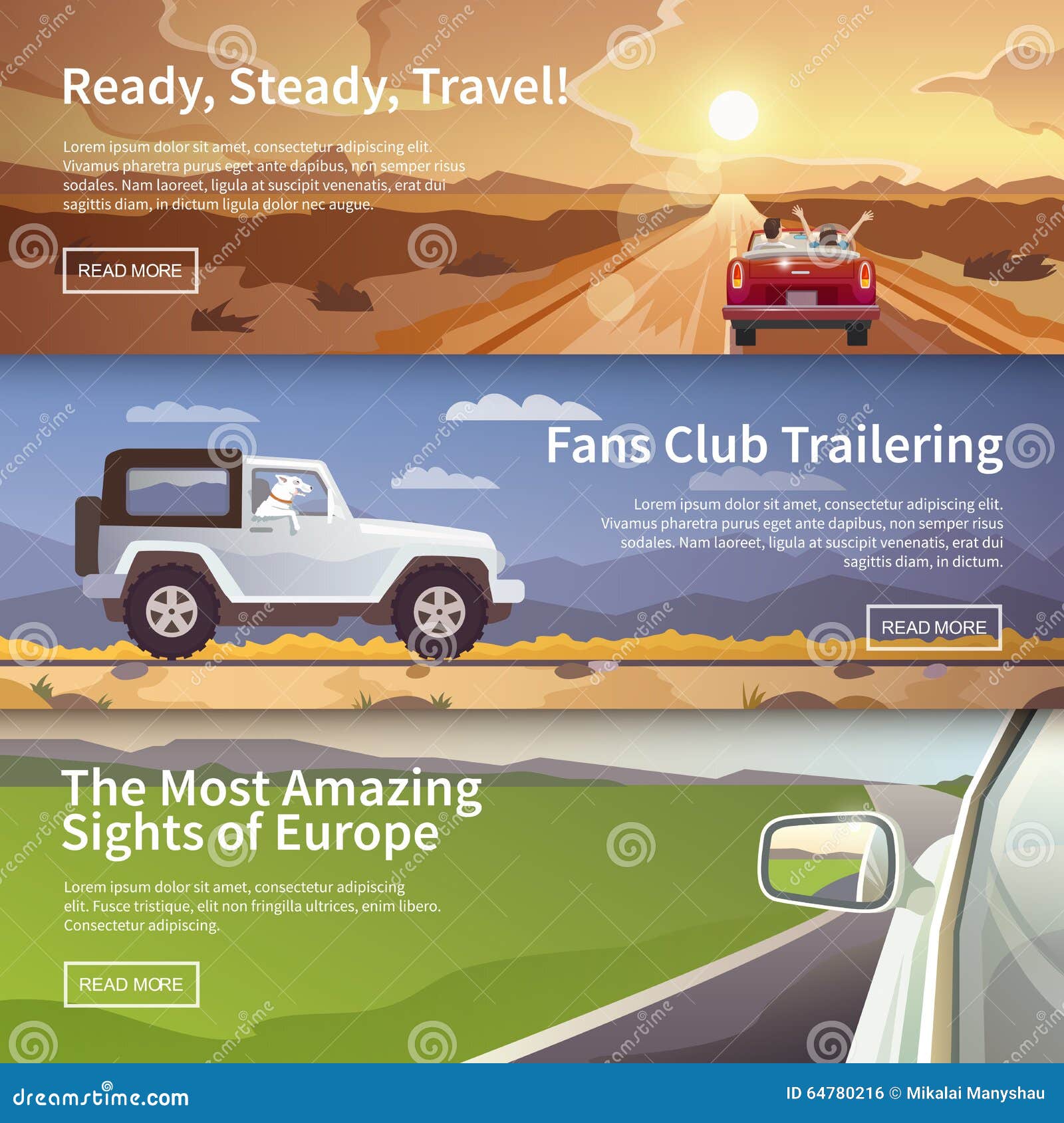 Journey By Car Vector Web Banners Stock Vector Illustration Of
