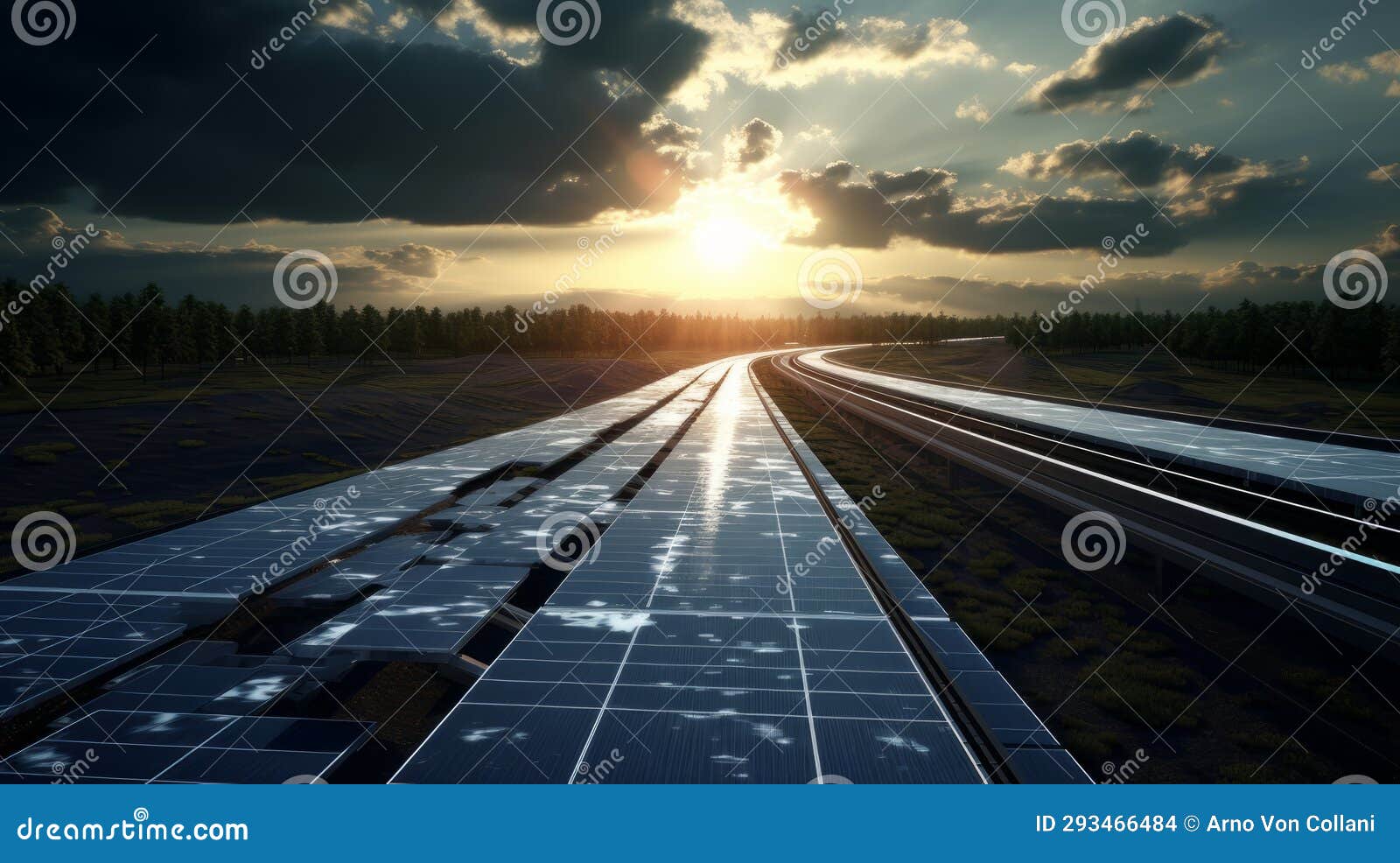Green Energy Express: Solar Panels Lining a Futuristic Highway Stock ... Green Energy Express: Solar Panels Lining a Futuristic Highway Stock ...