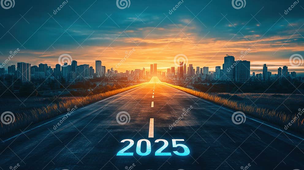 Journey Forward with a Concept Road Leading into 2025 Vision Stock ...