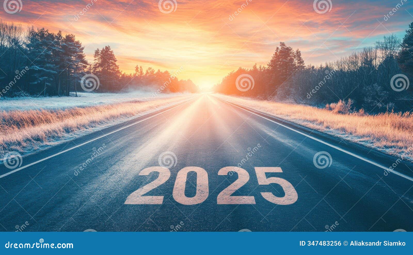 Journey Forward with a Concept Road Leading into 2025 Vision Stock ...