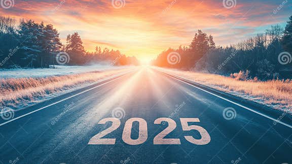 Journey Forward with a Concept Road Leading into 2025 Vision Stock ...