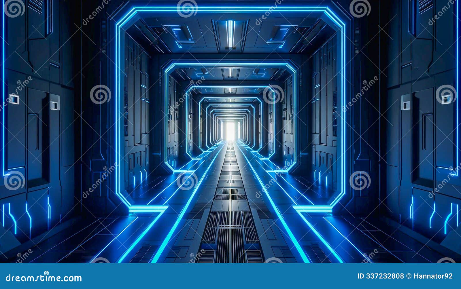 Journey through a Futuristic Corridor, Where Neon Pulses Guide the Path ...