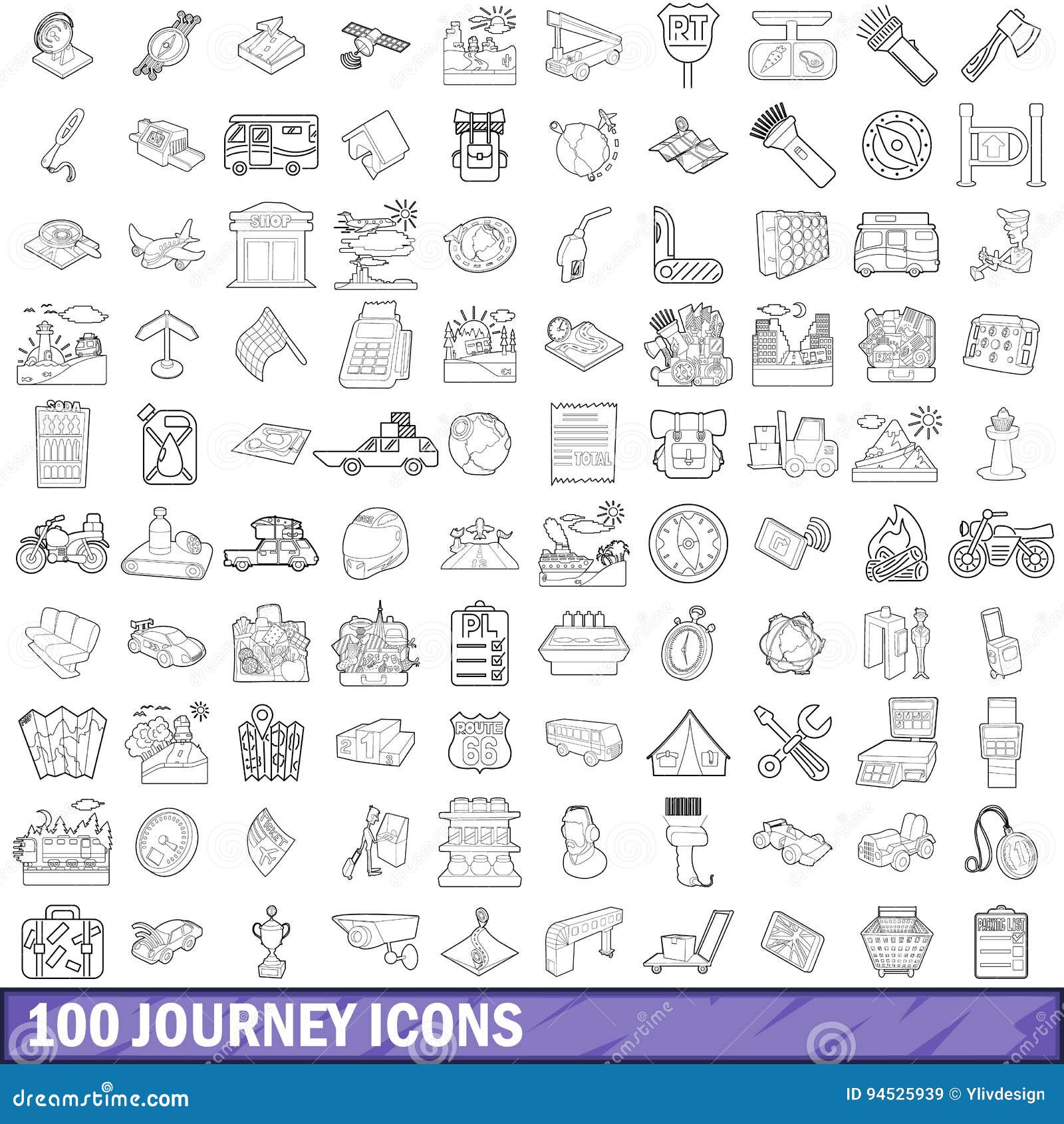 100 Journey Icons Hexagon Orange Vector Illustration | CartoonDealer ...