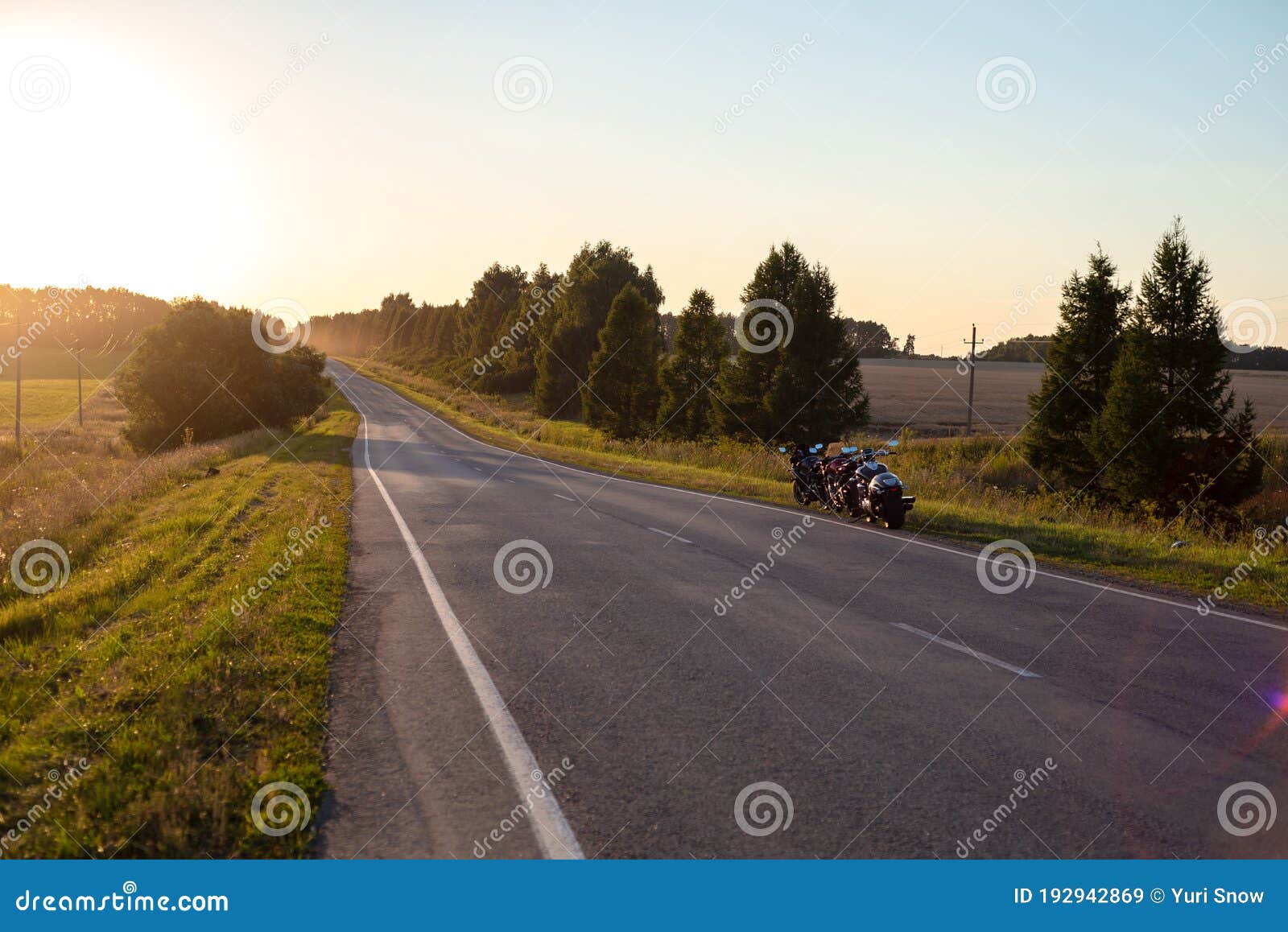 The Journey on Motorcycles Road Off into the Sunset Stock Image - Image ...