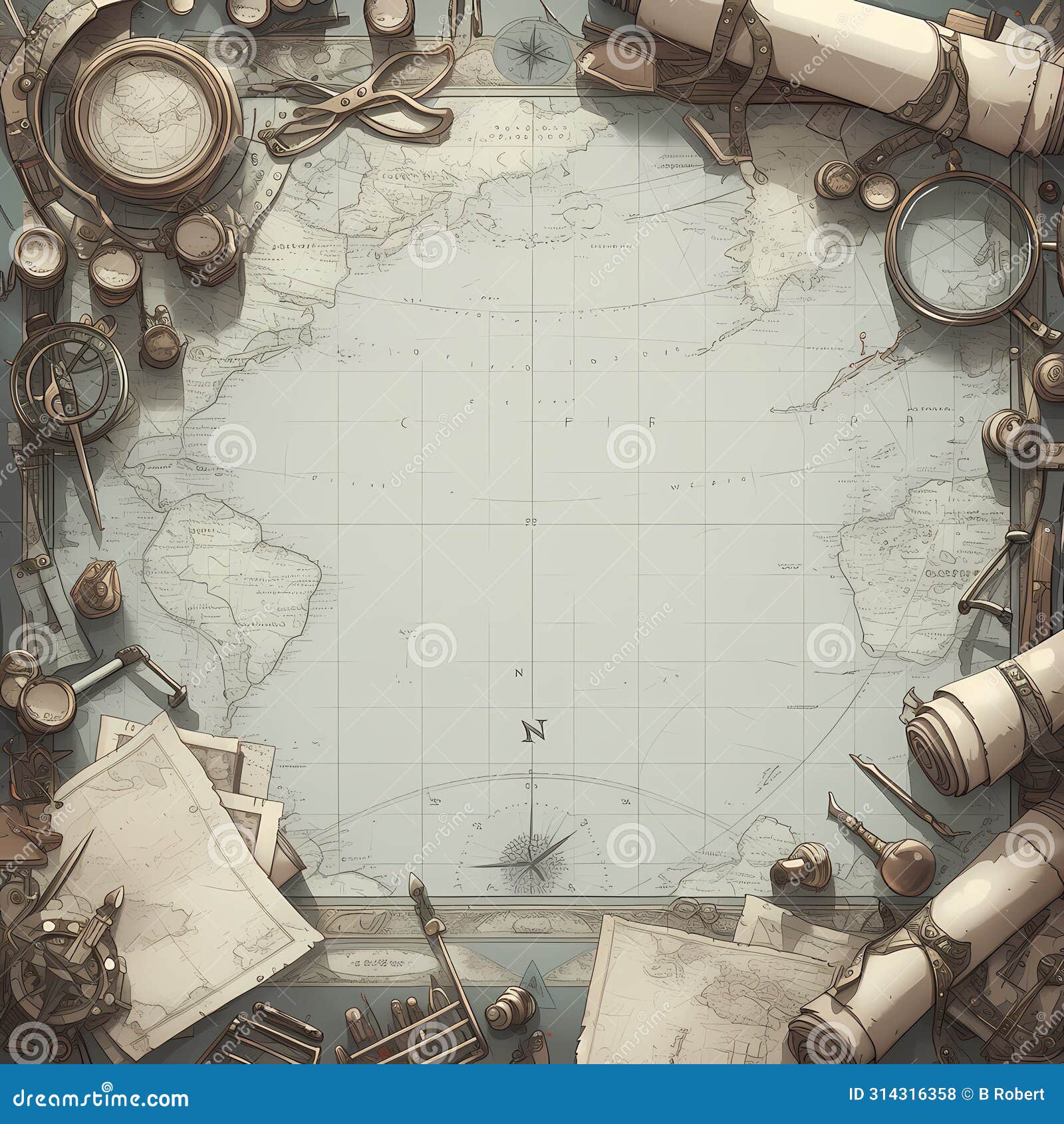 Explore the World: Vintage Map Maker S Desk Stock Illustration ...